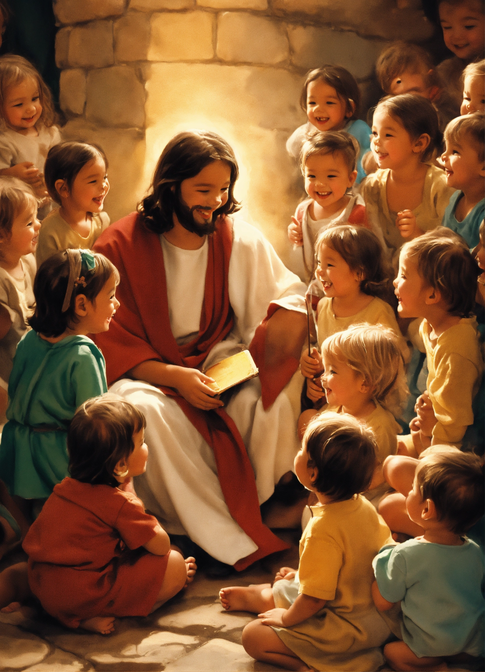 Lexica - Draw for toddlers of Jesus surrounded by children, smiling and ...