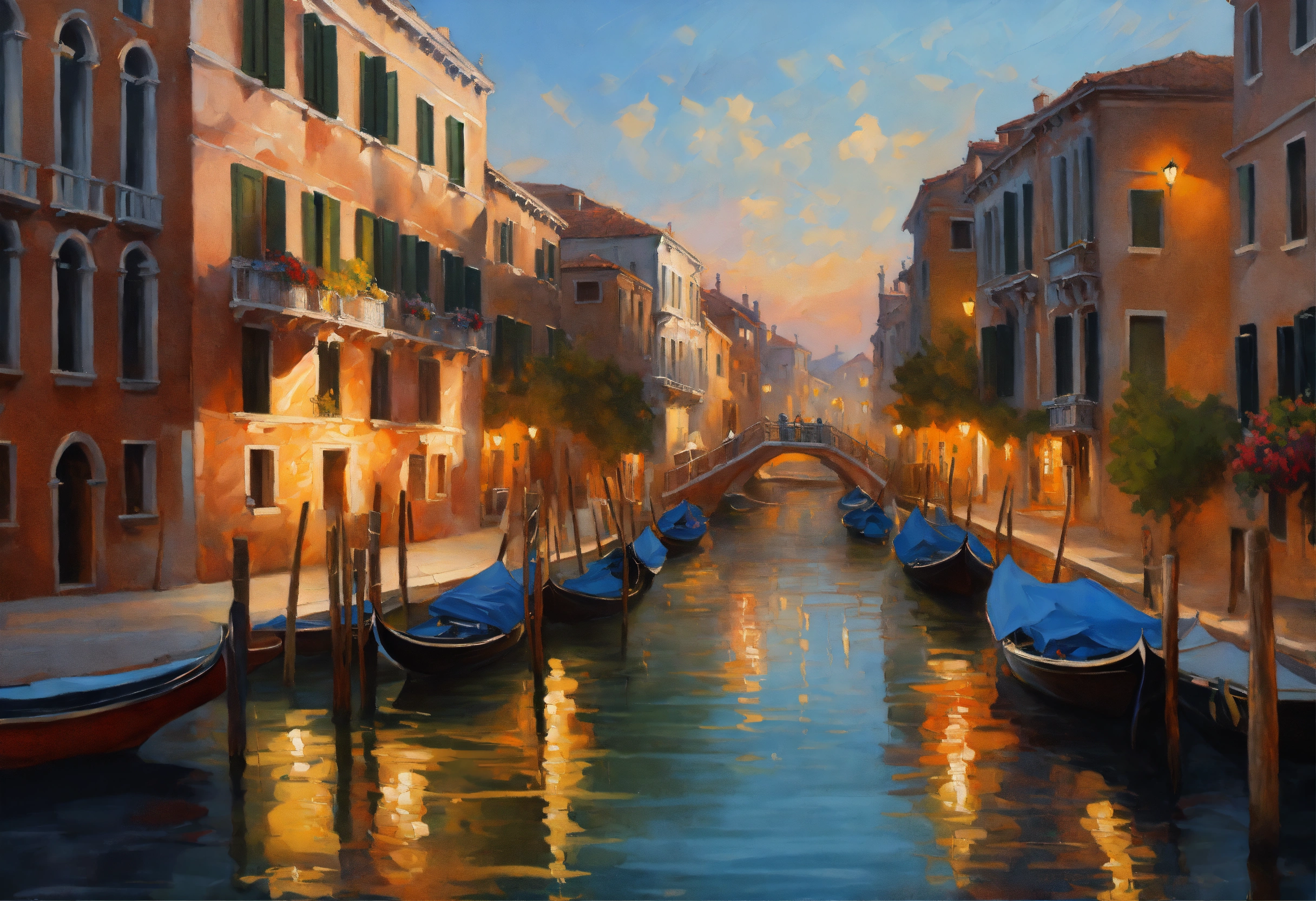Lexica - A realism painting of urban city scene, venice, painting by ...