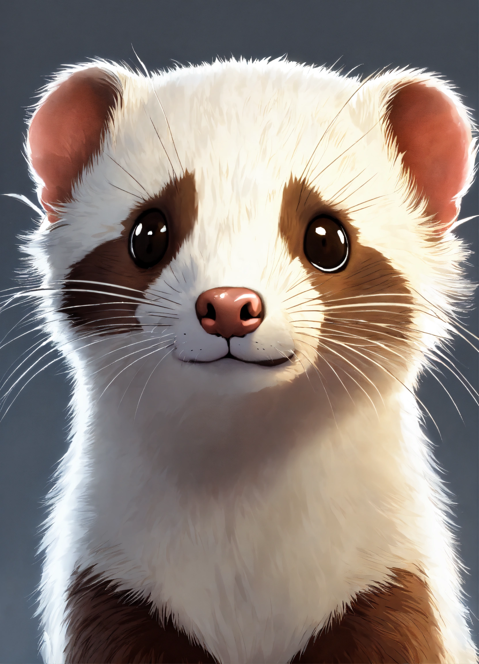 Lexica - Female ferret, silver and white fur, brown eyes, animated ...