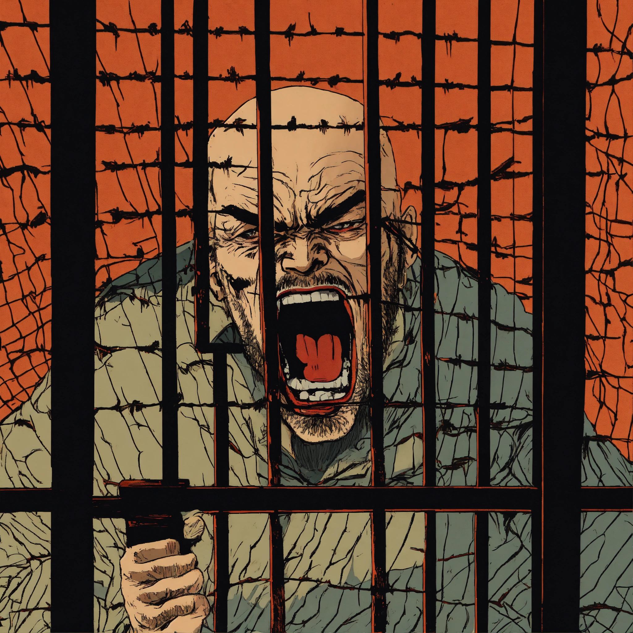 Lexica - Illustration of a angry man, breaking prison bars, screaming ...