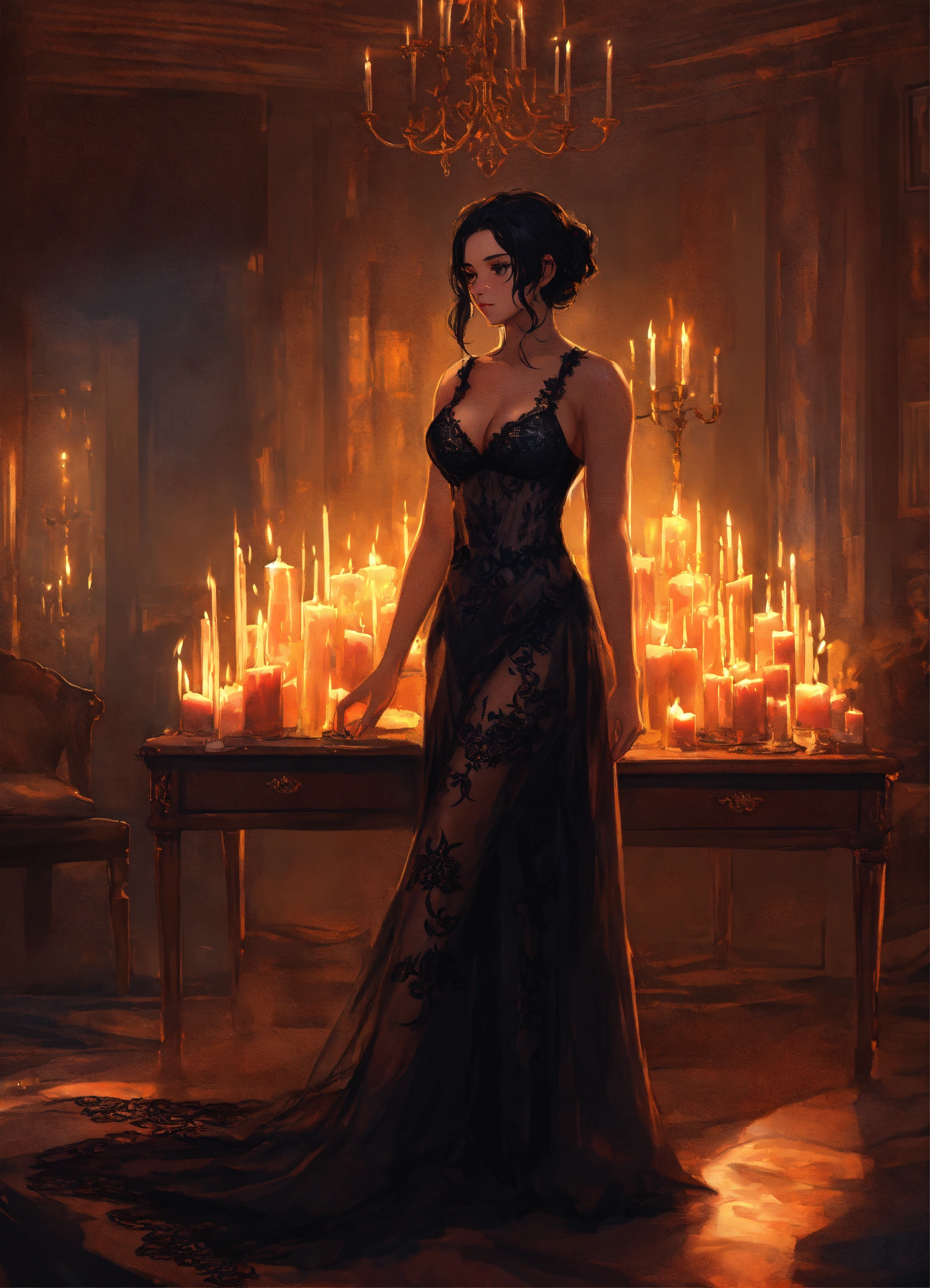 Lexica - Digital character concept art of a woman in a sheer, black ...