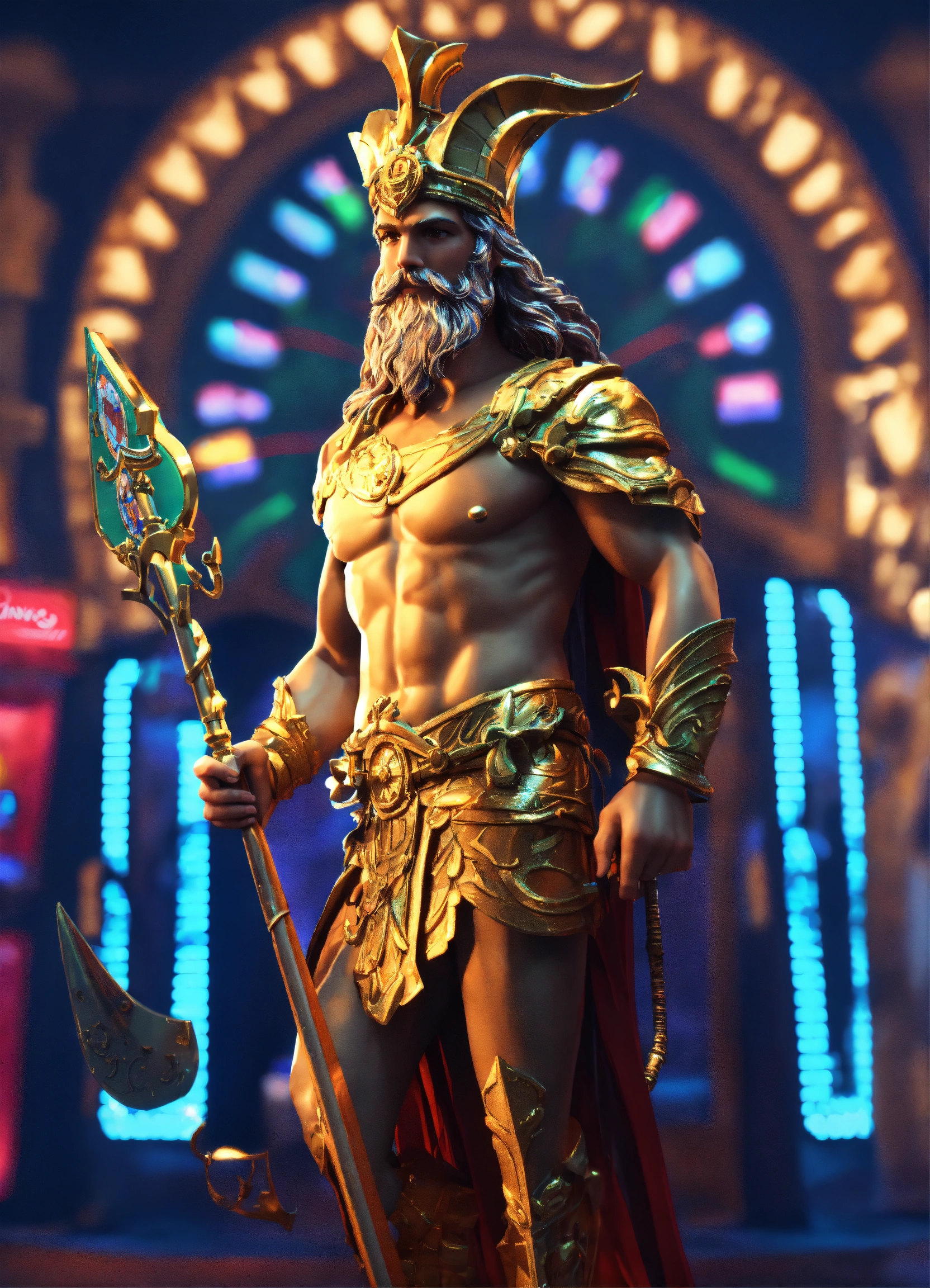 Lexica - 3D Poseidon with spear with casino slot machine in the ...