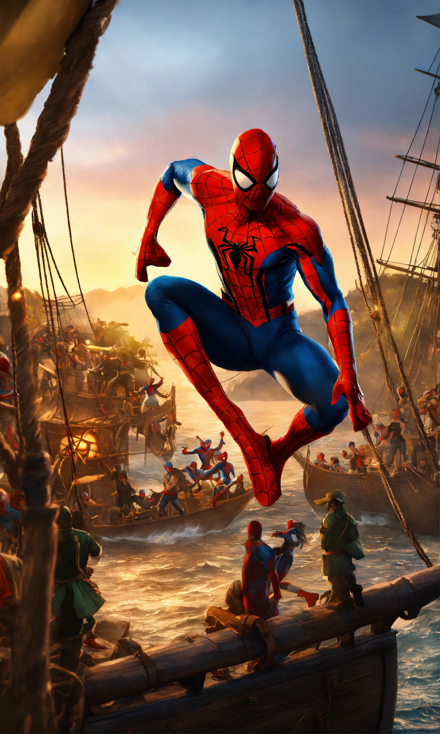 Lexica - Spiderman fighting with a lot of people on a Pirate Ship ...