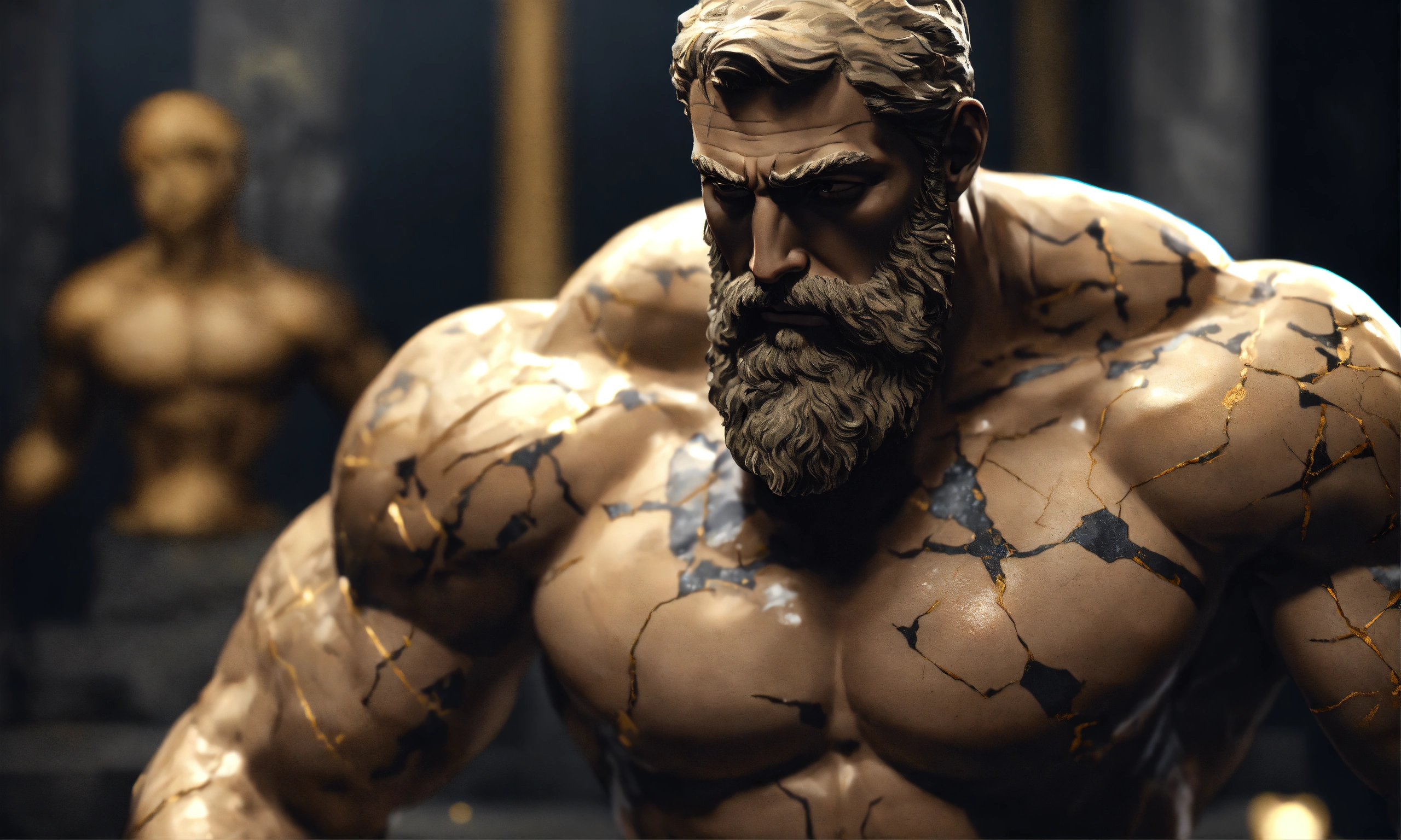 Lexica - A muscular statue of a strong Greek man with a beard and scars ...