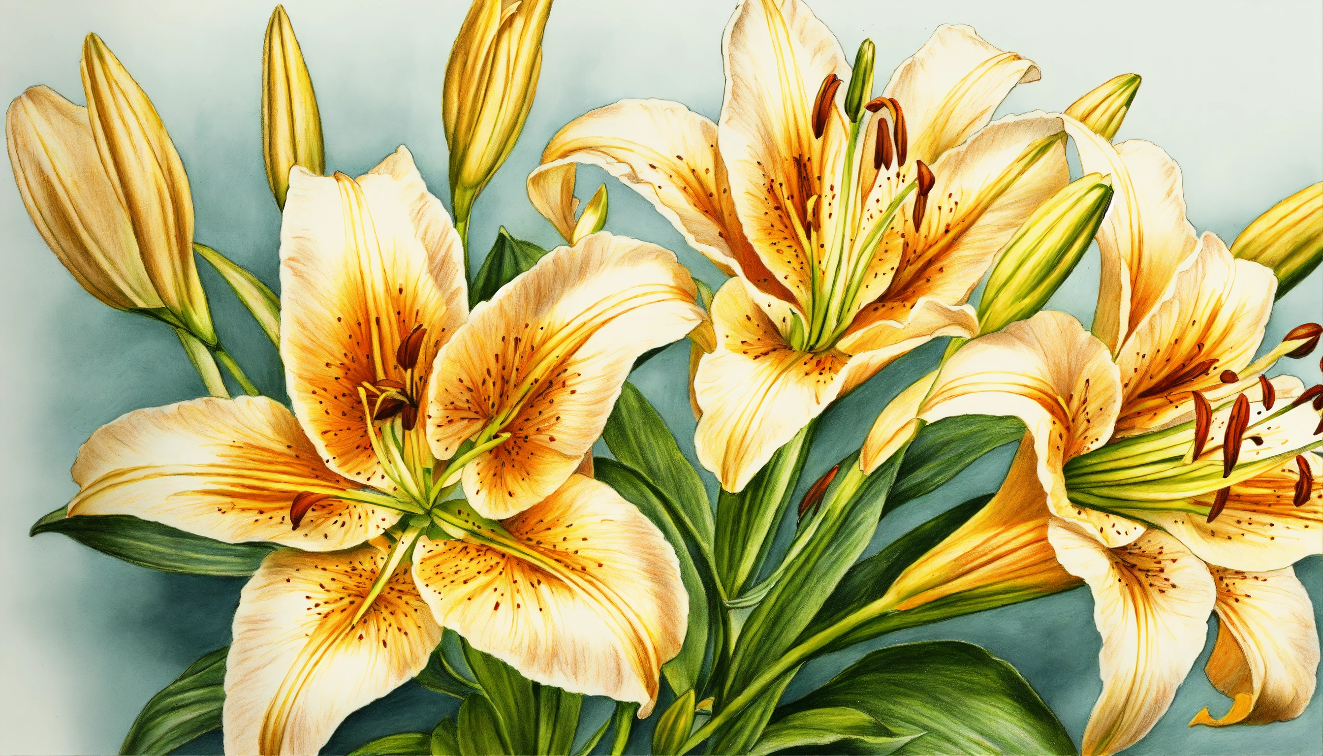 Lexica - Beautiful lilies, excellent, vintage style detailed colored ...