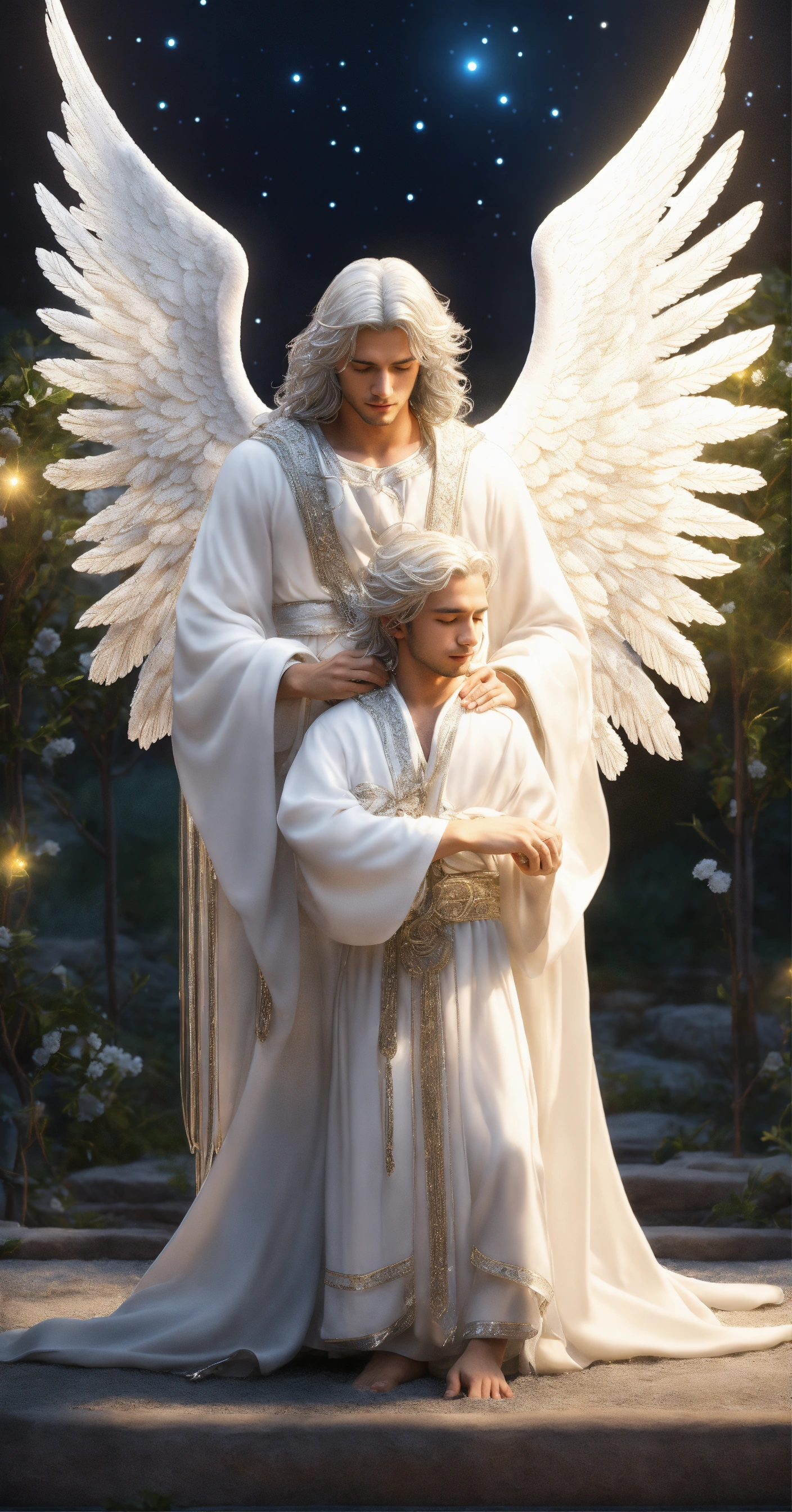 Lexica - 2 male guardian angels with detailed and luminous white angel wings. 1 male angel of 30 ...