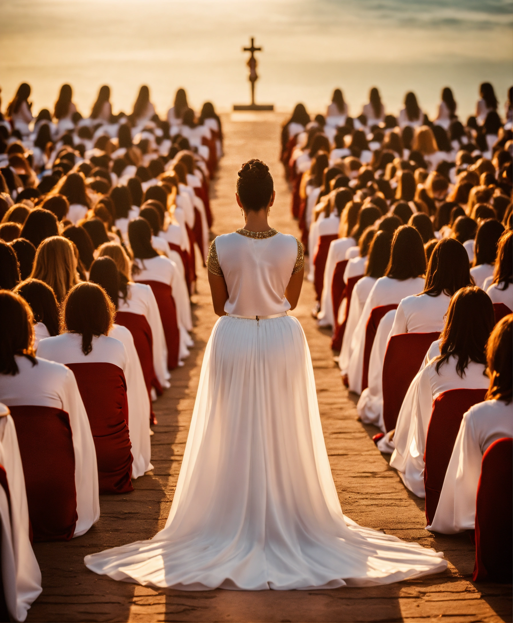 Lexica - Rows of female worshippers knelt down on the ground praying to ...