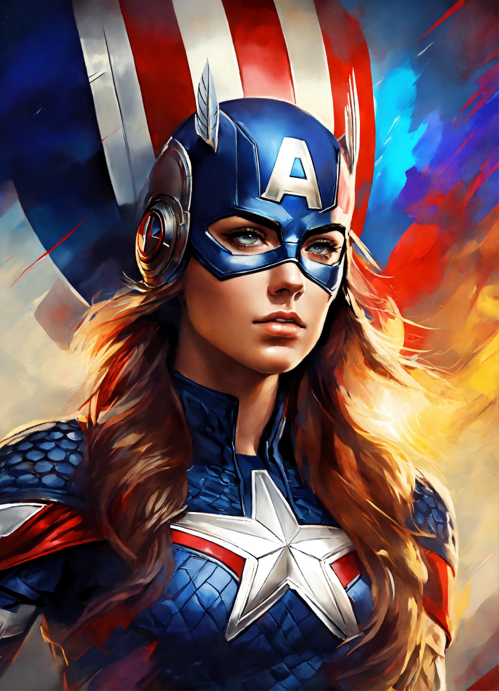 Lexica - Realistic, colorful portrait of a captain america- woman ...