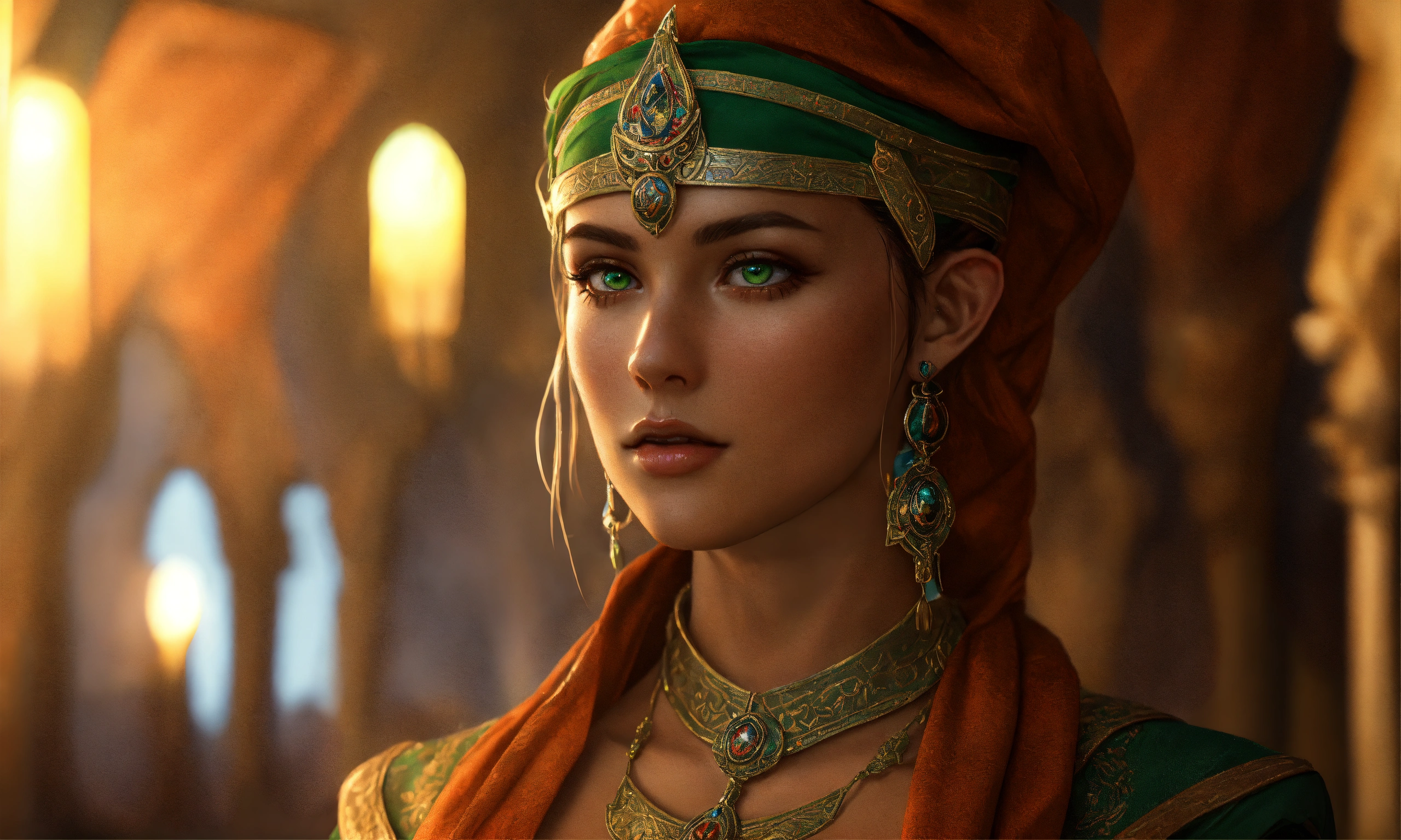 Lexica - Tamerlane female elf in medieval style, turkish clothes, green ...