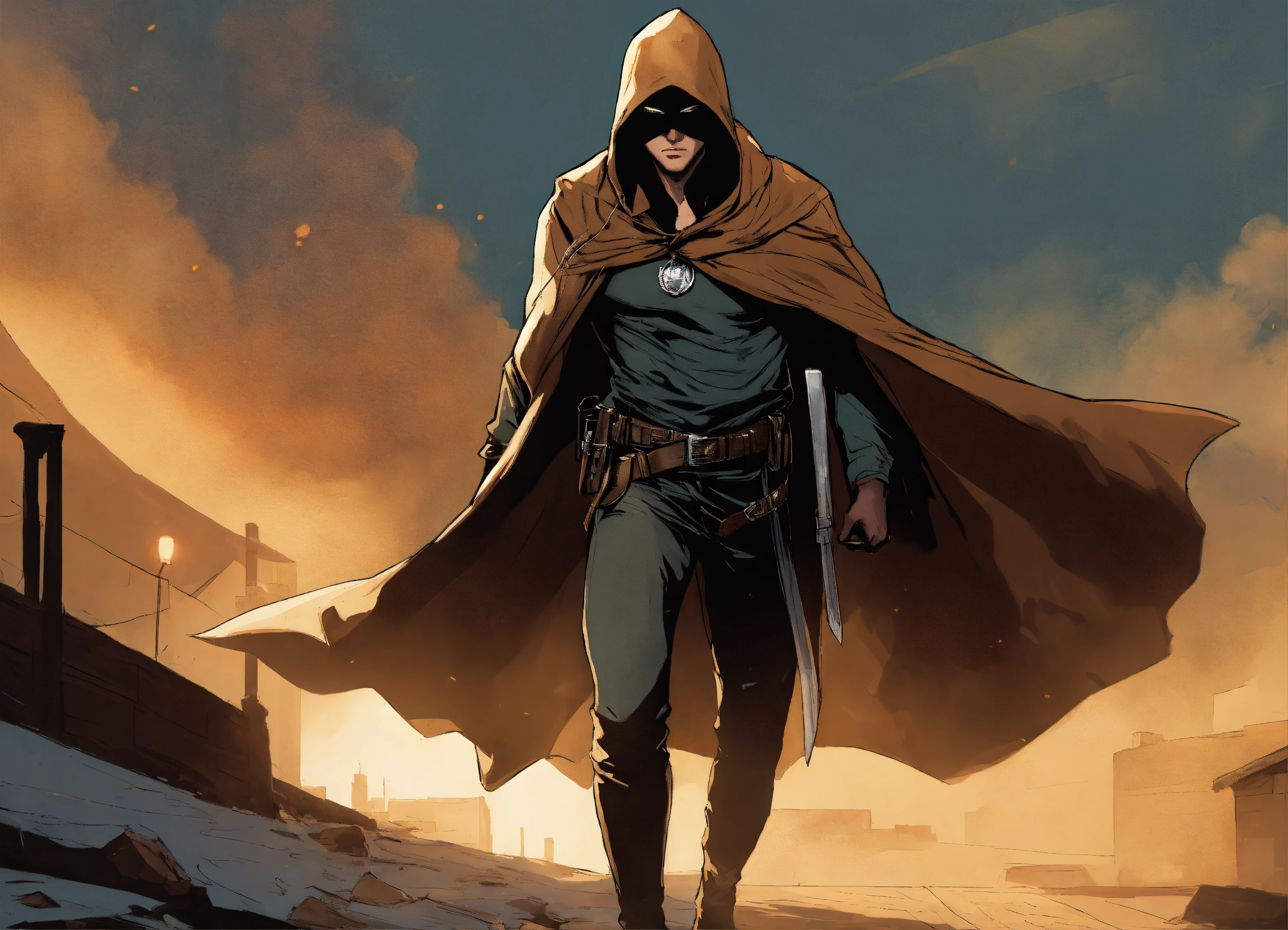 Lexica - Full body image, Thief with cloak and dagger, carrying a ...