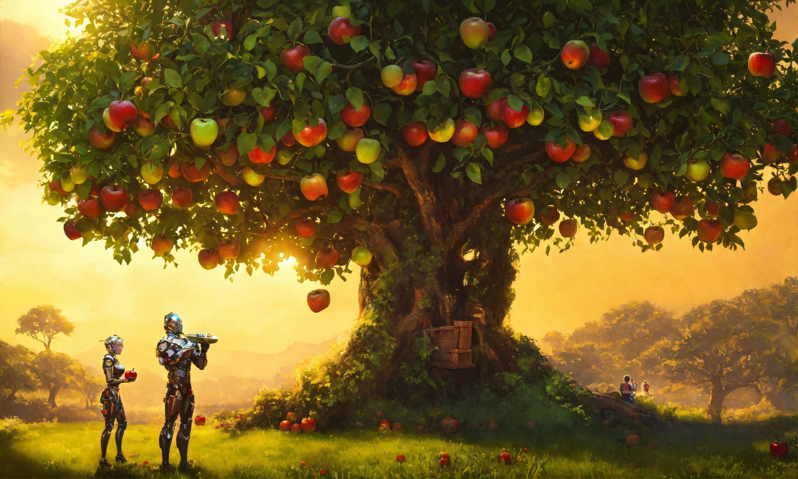 Lexica - Cyborg adam and cyborg Eve eating a apple standing under a ...