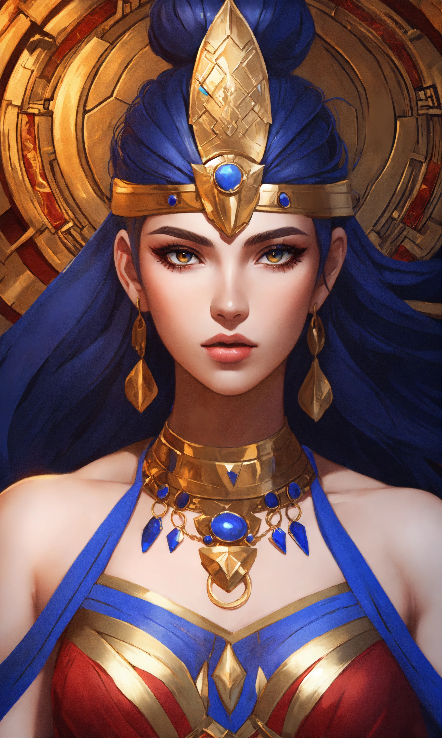 Lexica - Portrait of goddess inanna in a red, blue and gold dress ...