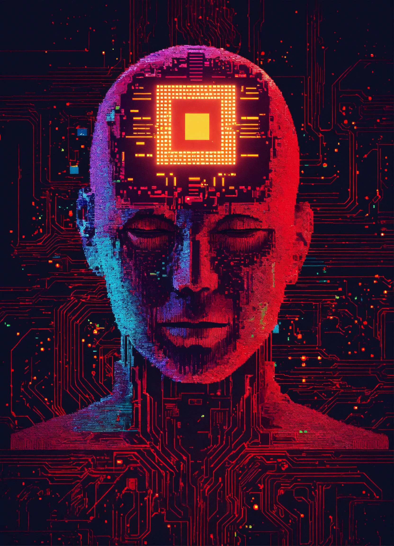 Lexica - Artificial intelligence chip computer inside of human head ...