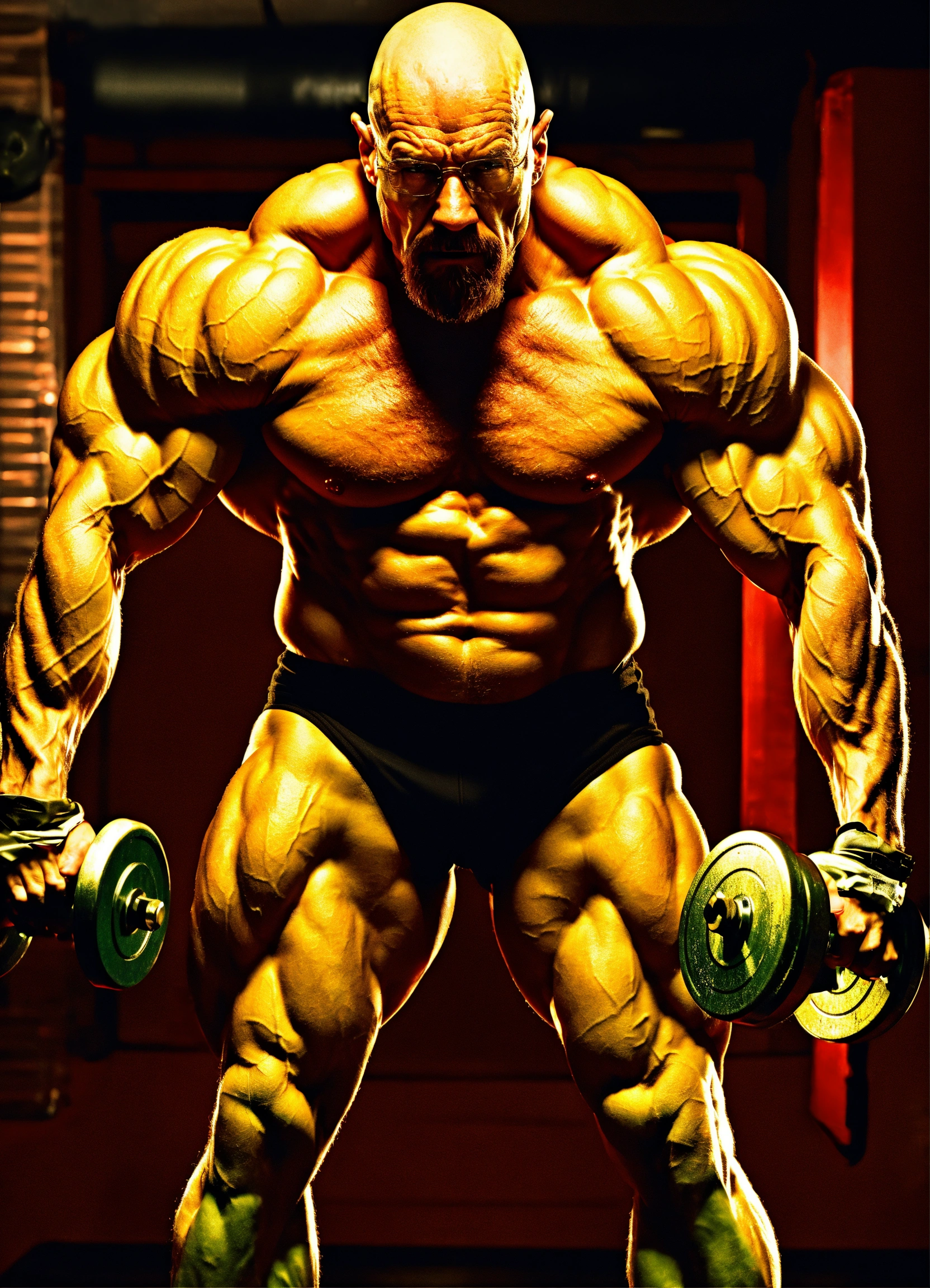 Lexica - Bodybuilder Walter White furious in the gym in the dark ...