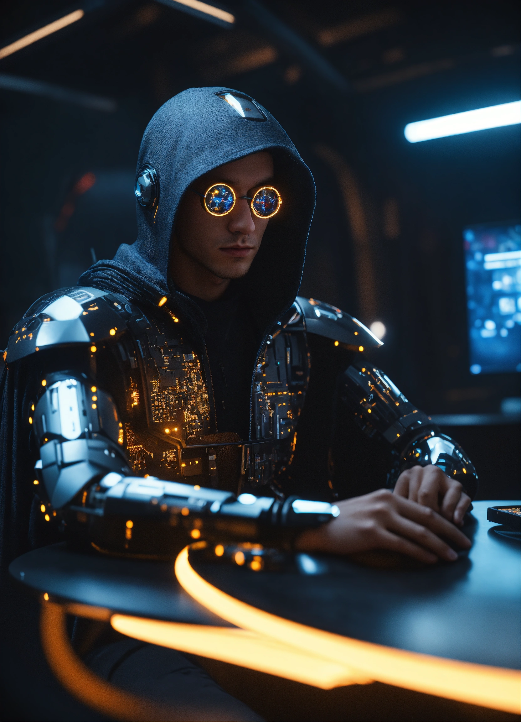 Lexica - Nerdy 25 year old male cyborg hacker wearing futuristic ...