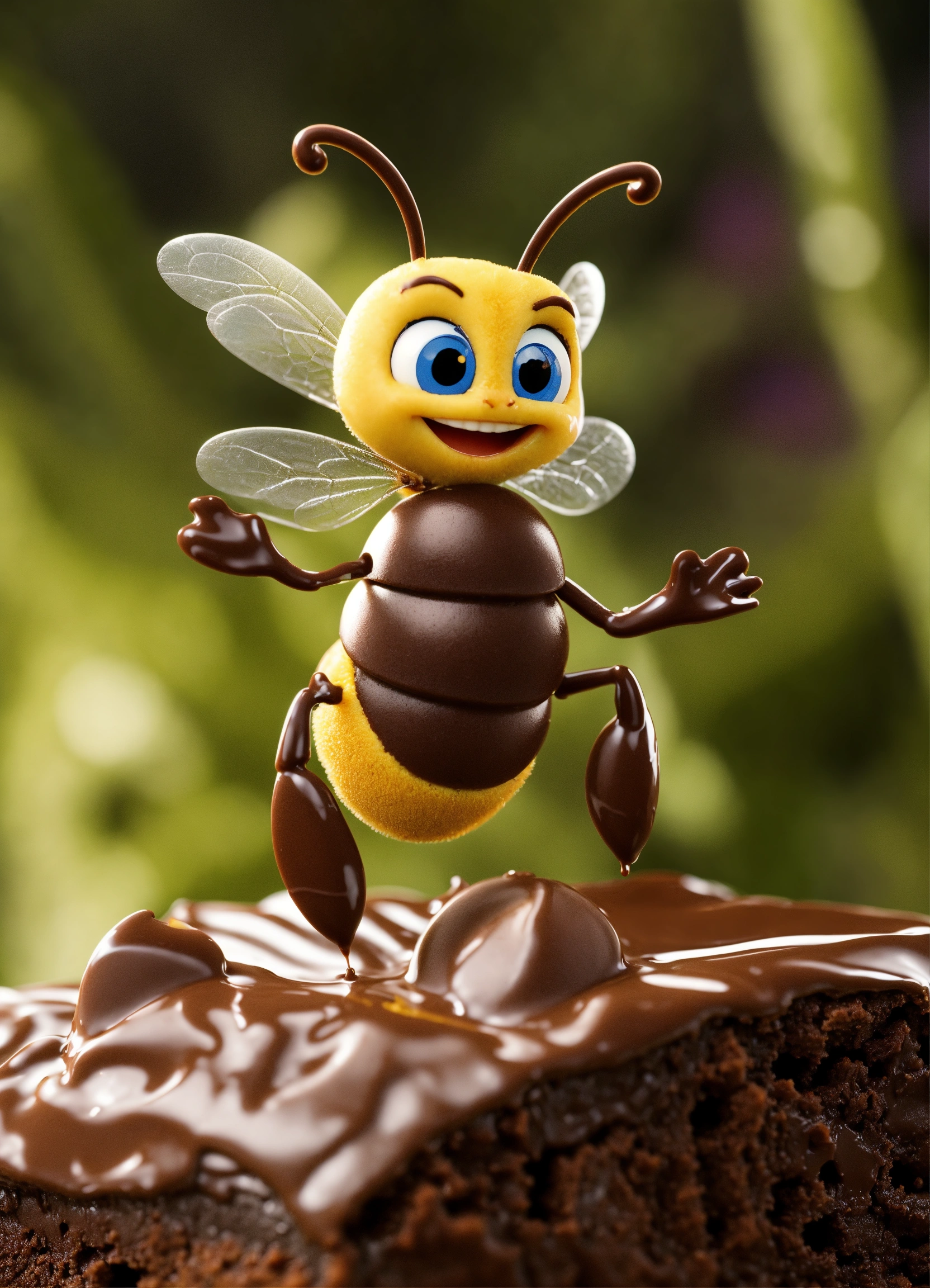 Lexica - A 3D full body pixar bee flying up a beautiful brownie of ...