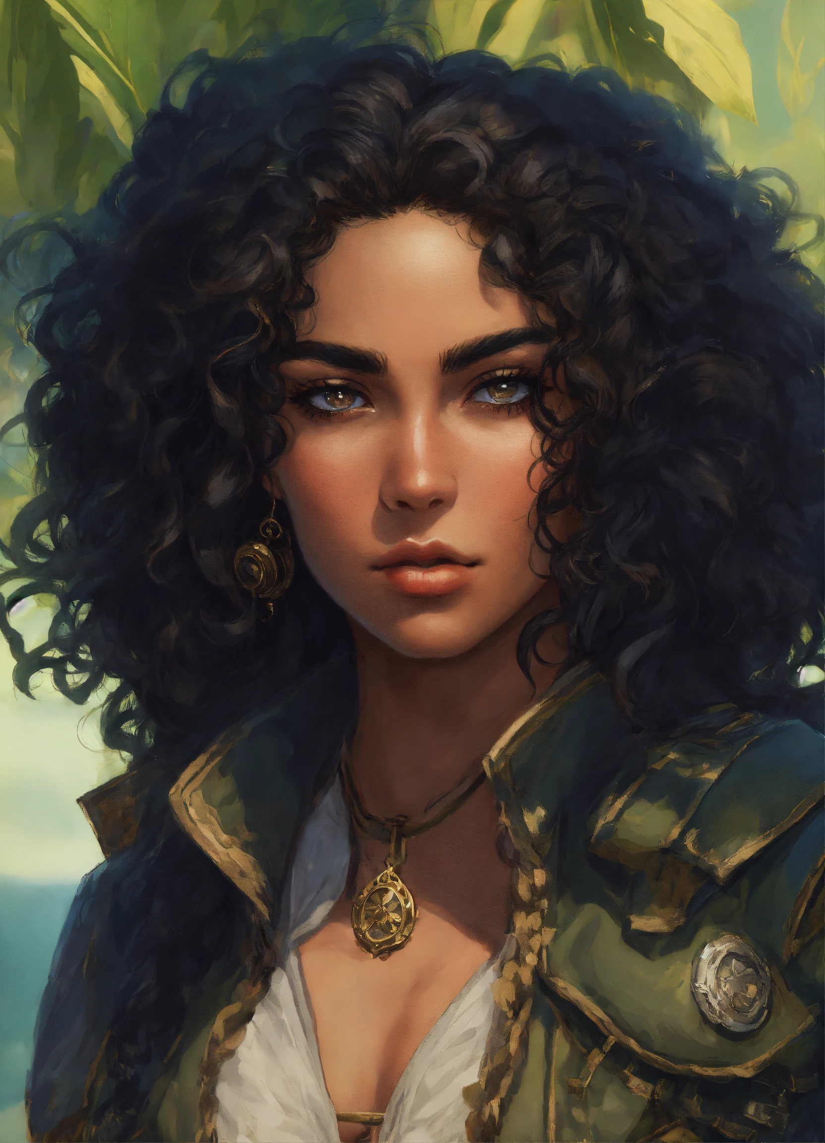 Lexica - "heroic latina fantasy rogue", big curly black hair, travel ...