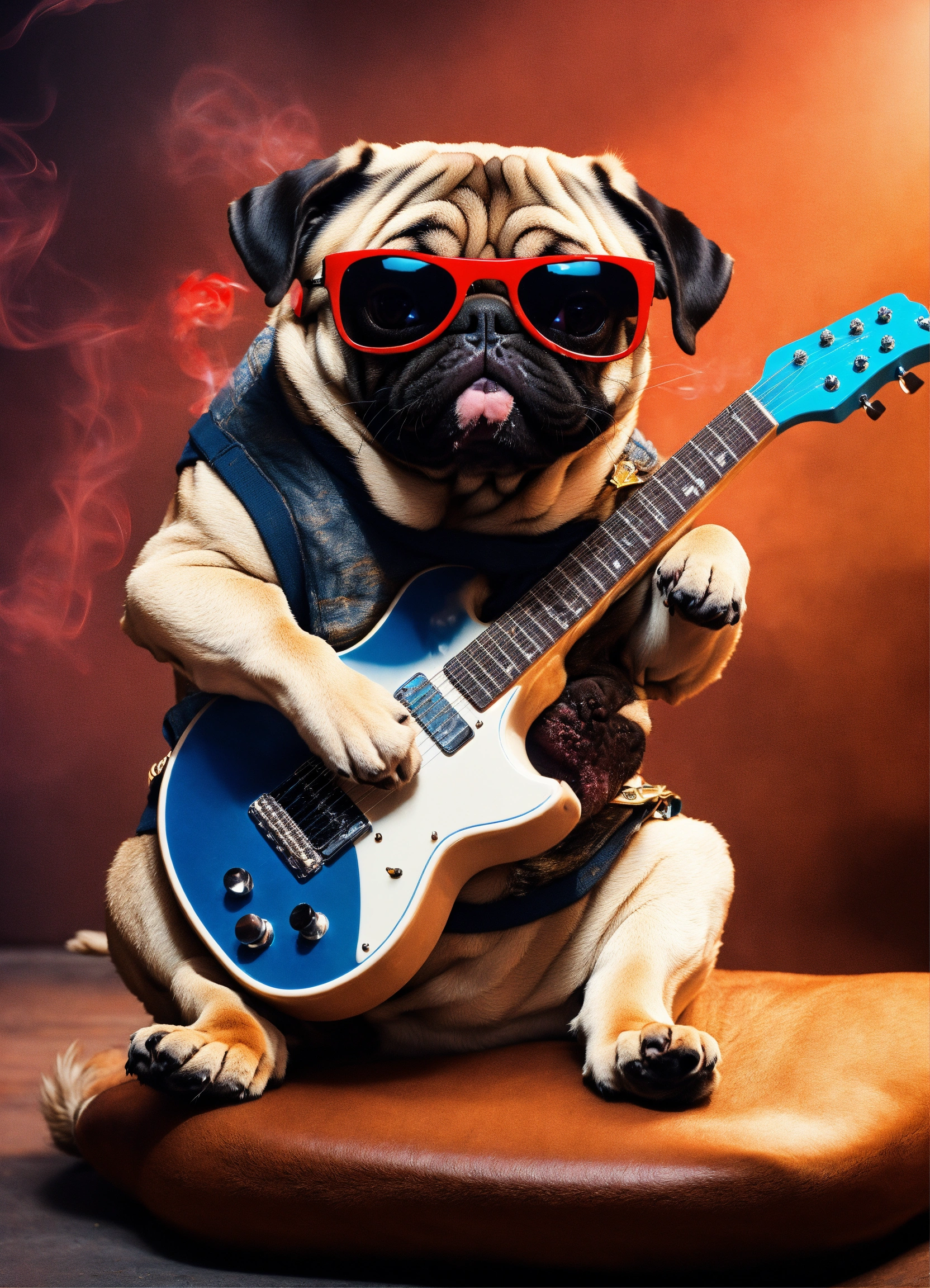 Lexica - A ruff pug playing electric guitar. Rock and roll. Smoking a ...