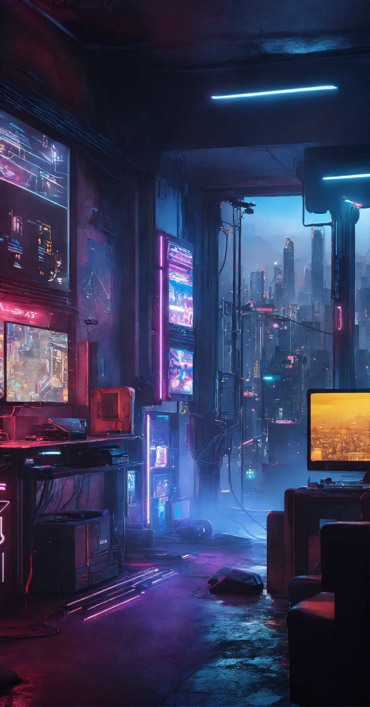 Lexica - A cyberpunk room with a stark aesthetic. Start with a ...