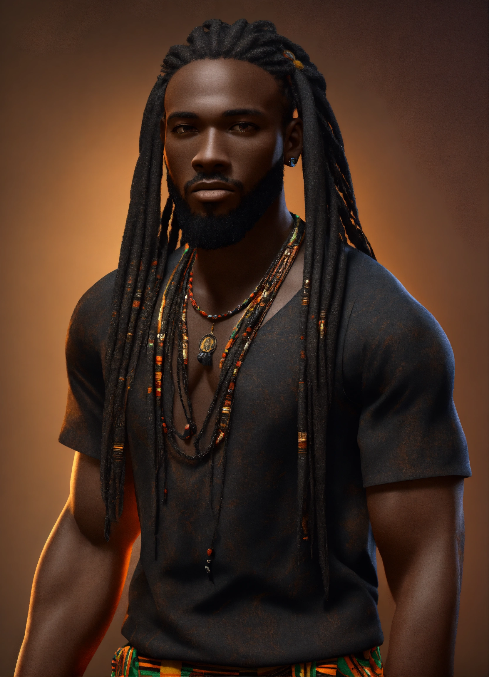 Lexica - 3d render of a Black man with long flowing dreadlocks, 6'5 ...