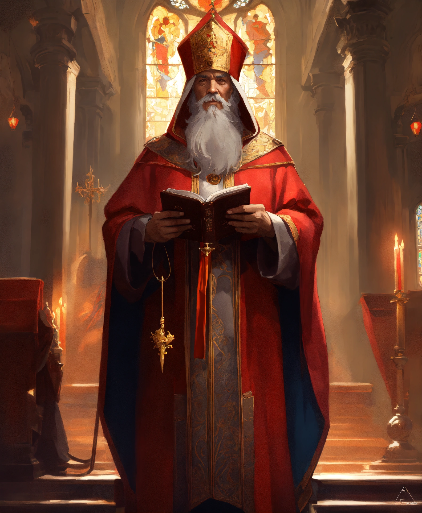 Lexica - Male old wise bishop with bishop hat grey hair with bible and ...
