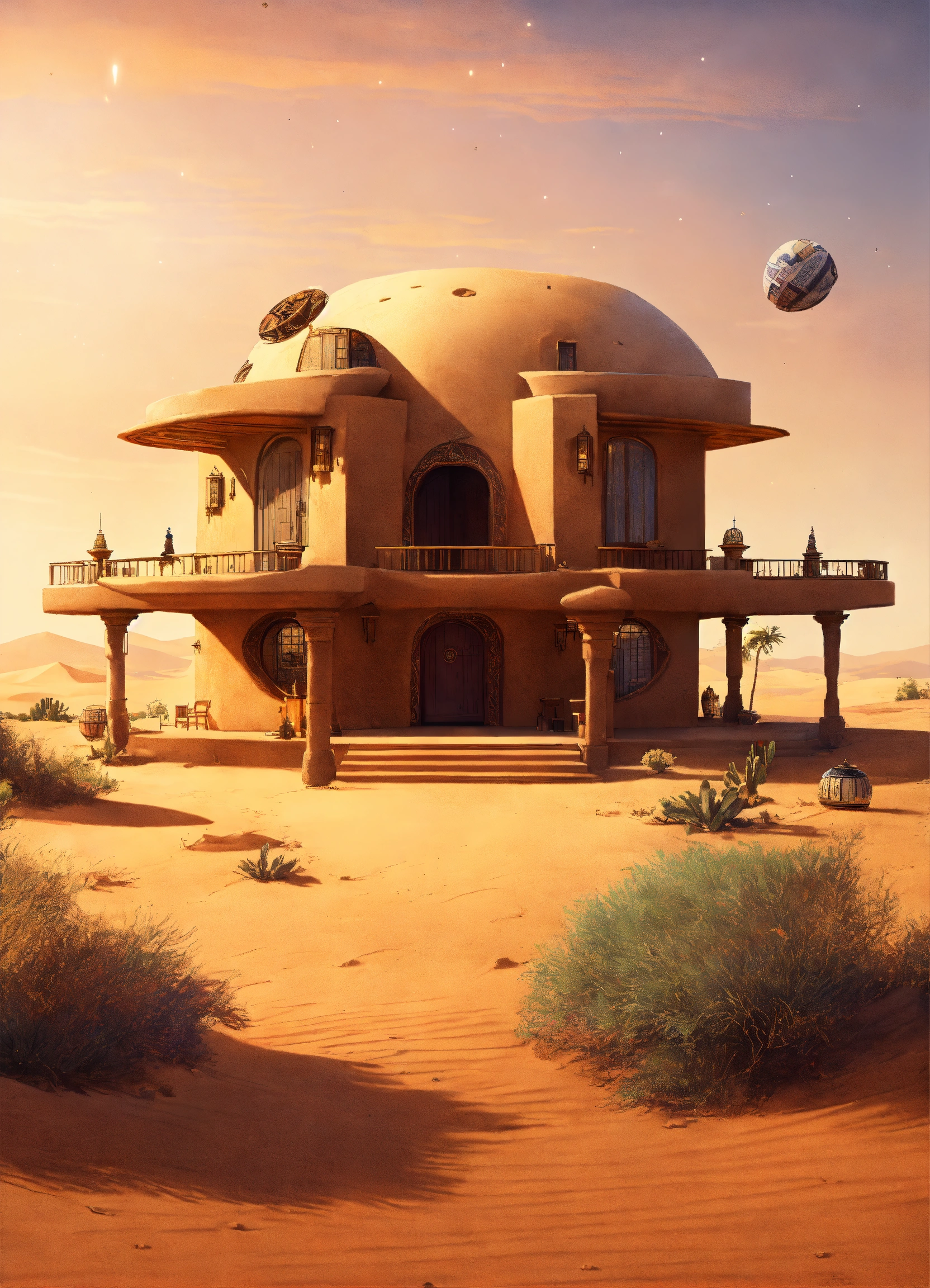 Lexica - Concept art of a large desert home, jakku, desert, flat roof ...