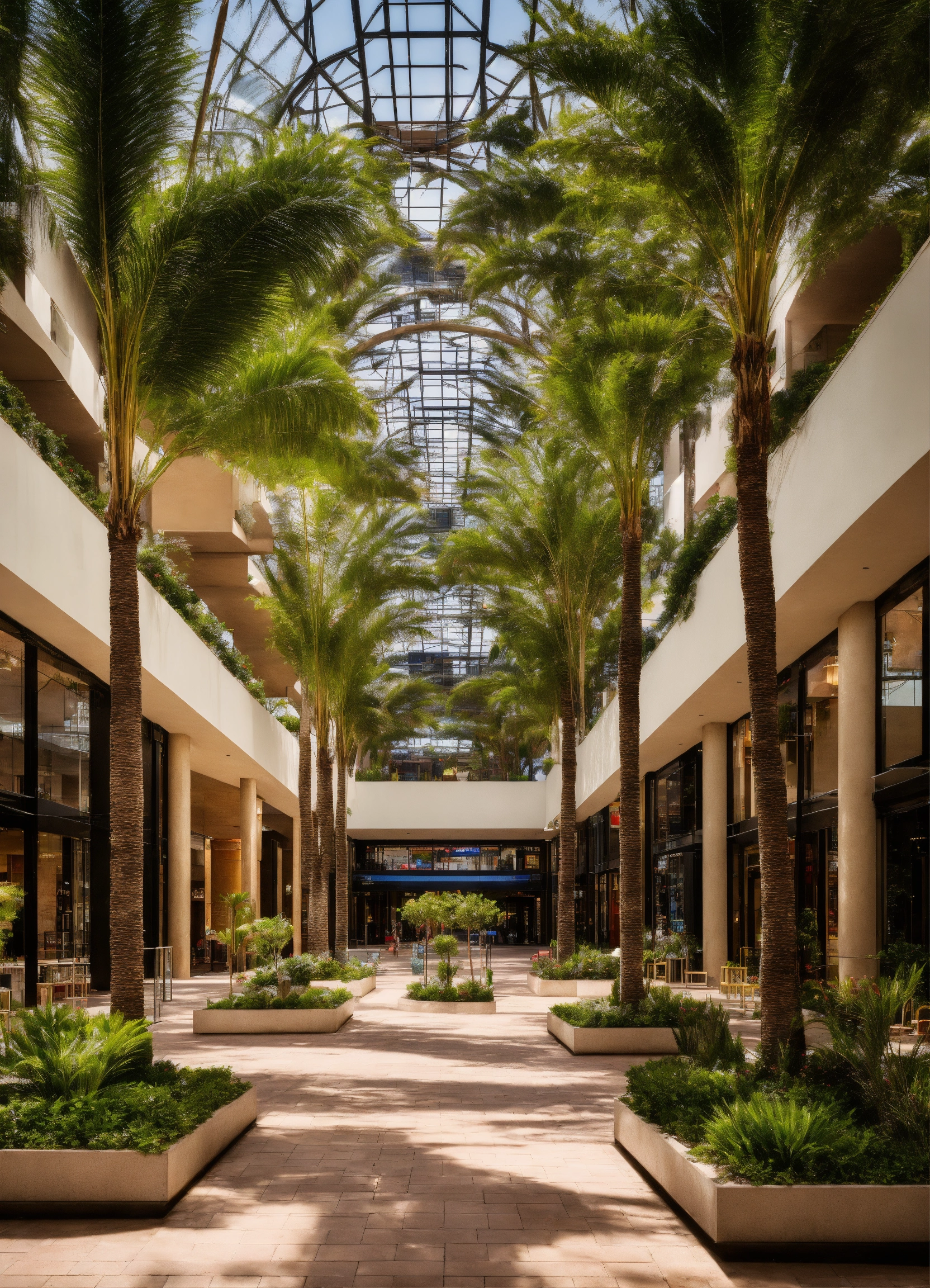 Lexica - A steel shopping mall L shaped with plan trees in front, a ...