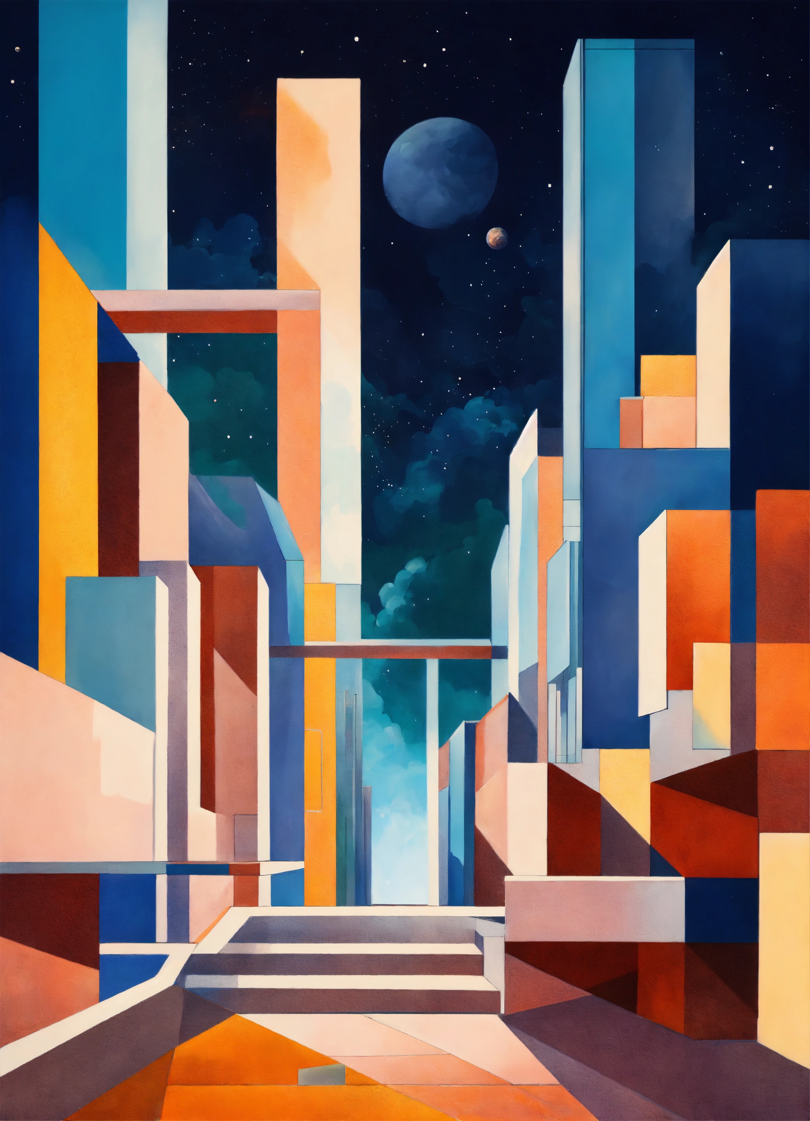 Lexica - Space architecture painting in cubism style with minimalist touch