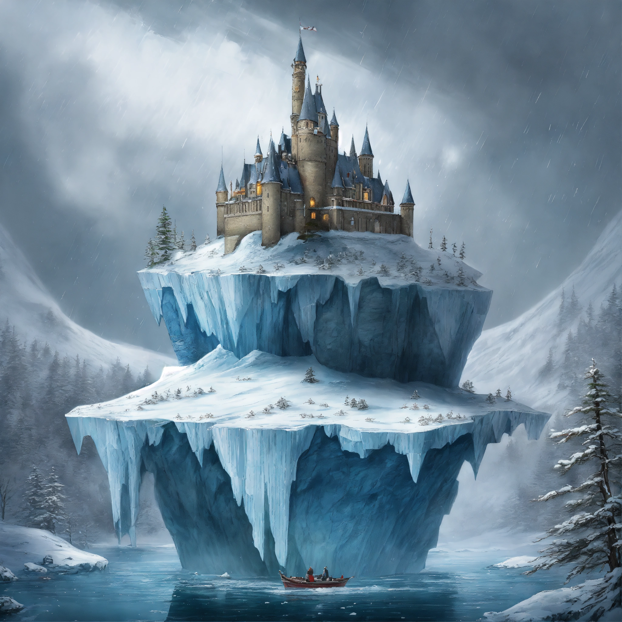Lexica - A detailed illustration of a castle on a floating iceberg in a ...