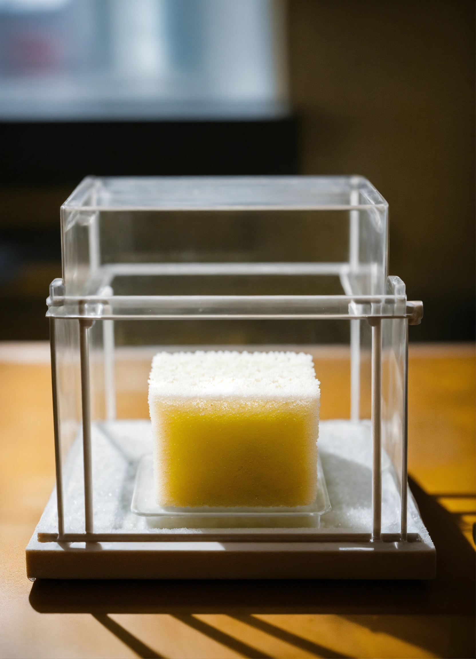 Lexica - White bioscaffold sponge-like cube in a petri dish in a ...