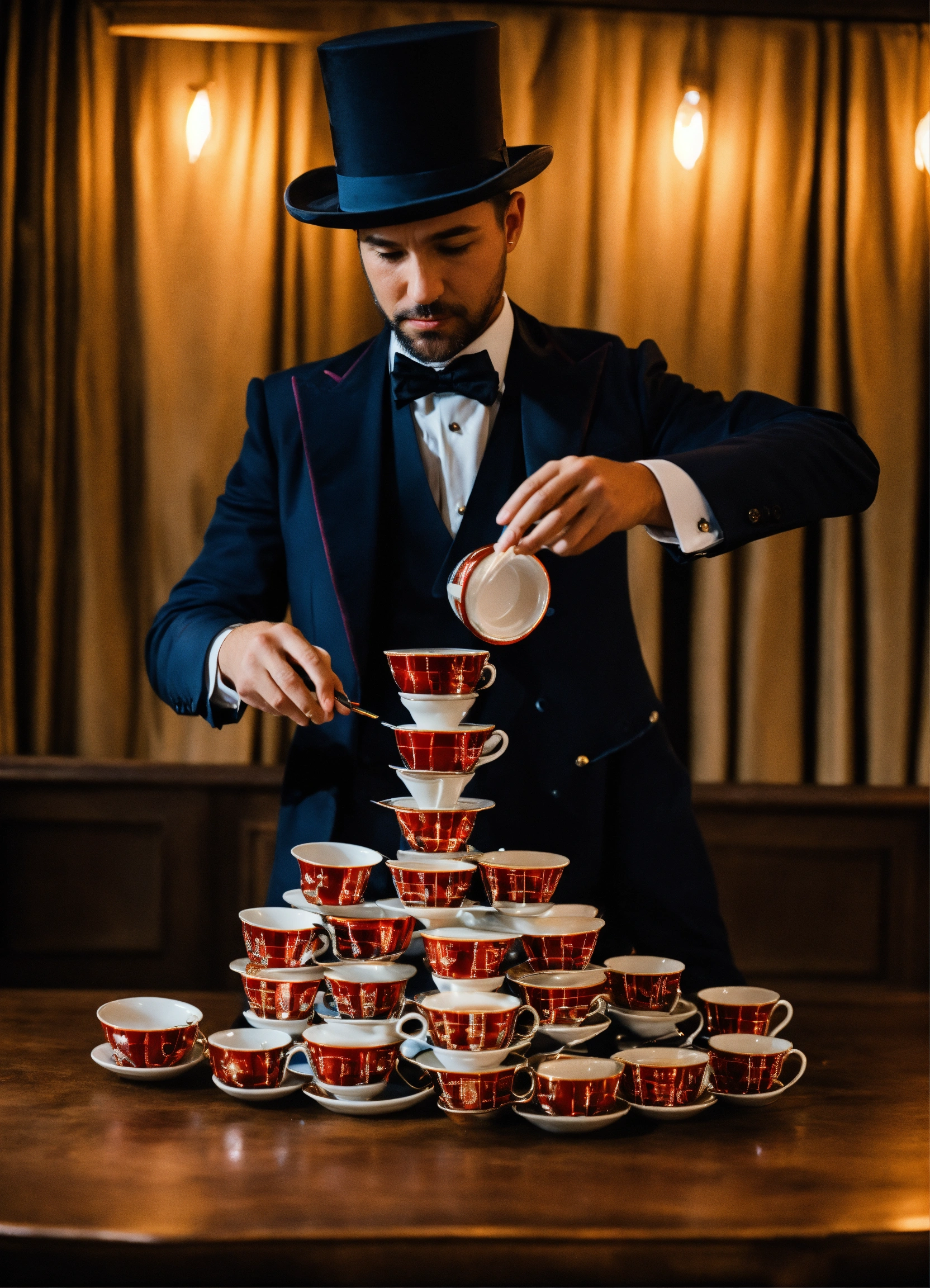 Lexica - A magician doing a magic trick with 7 cups