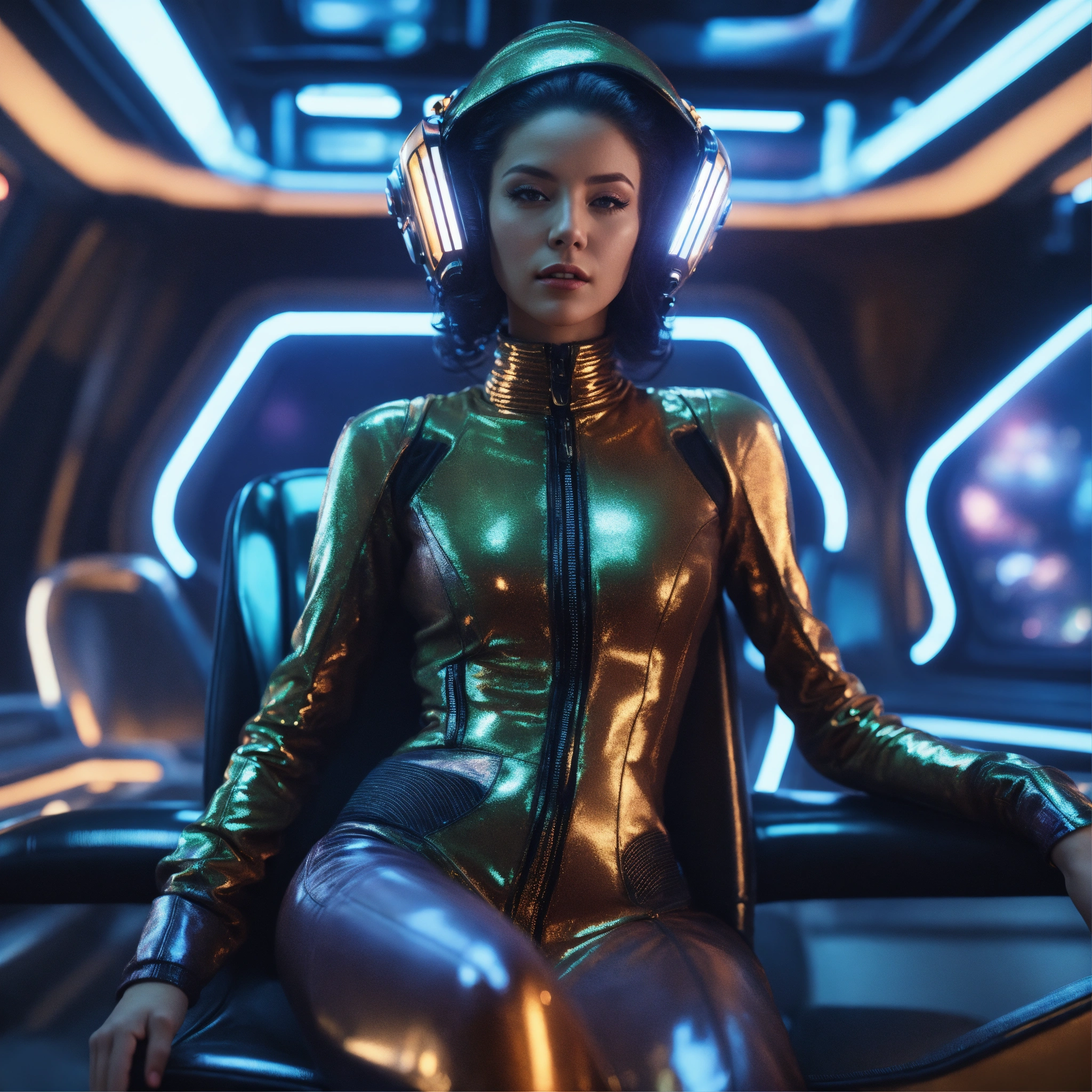 Lexica - Zoom out from a female alien rockstar wearing cool space ...