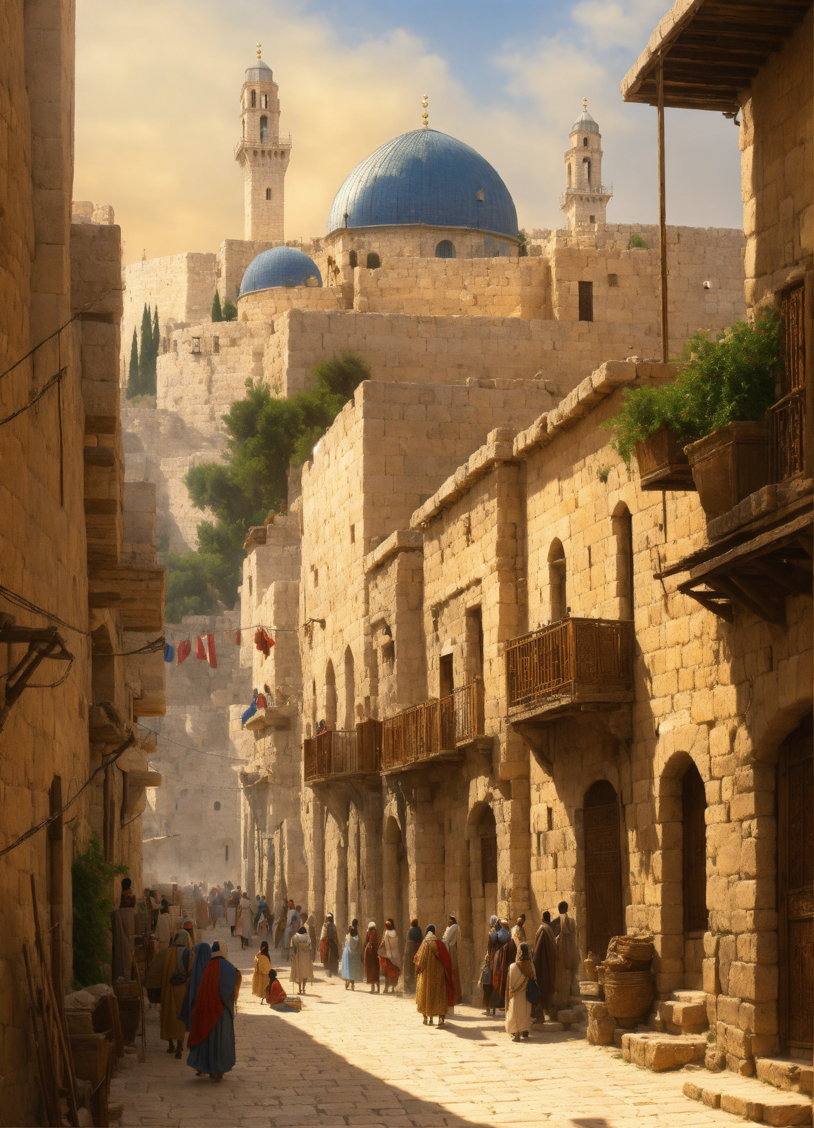 Lexica - Residential street view of ancient Jerusalem during the reign of King Solomon. The city ...