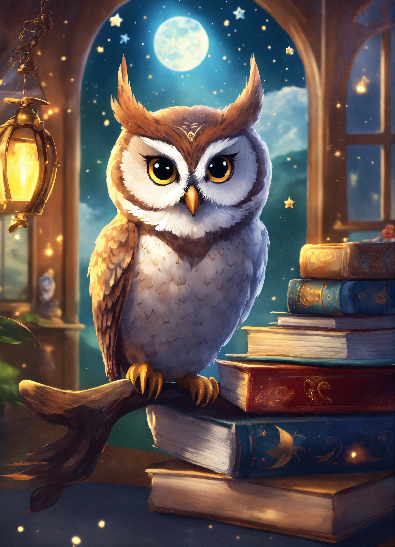 Lexica - Luna the owl, eager to soar, In her class, Celestia the owl, a ...