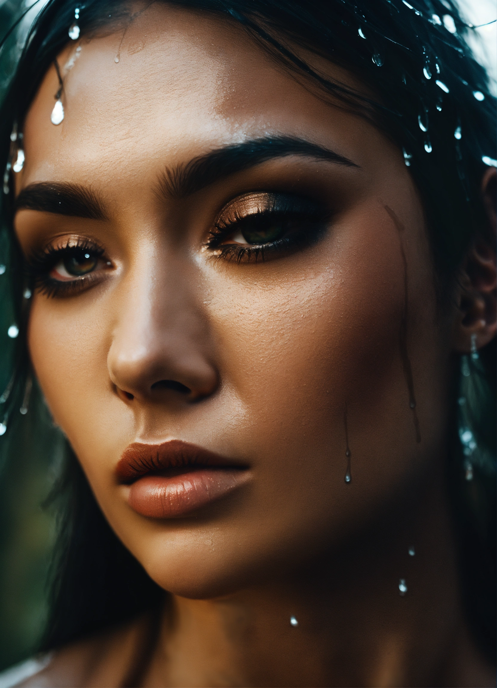 Lexica - Rain washing away makeup, dark makeup flows from the eyes ...