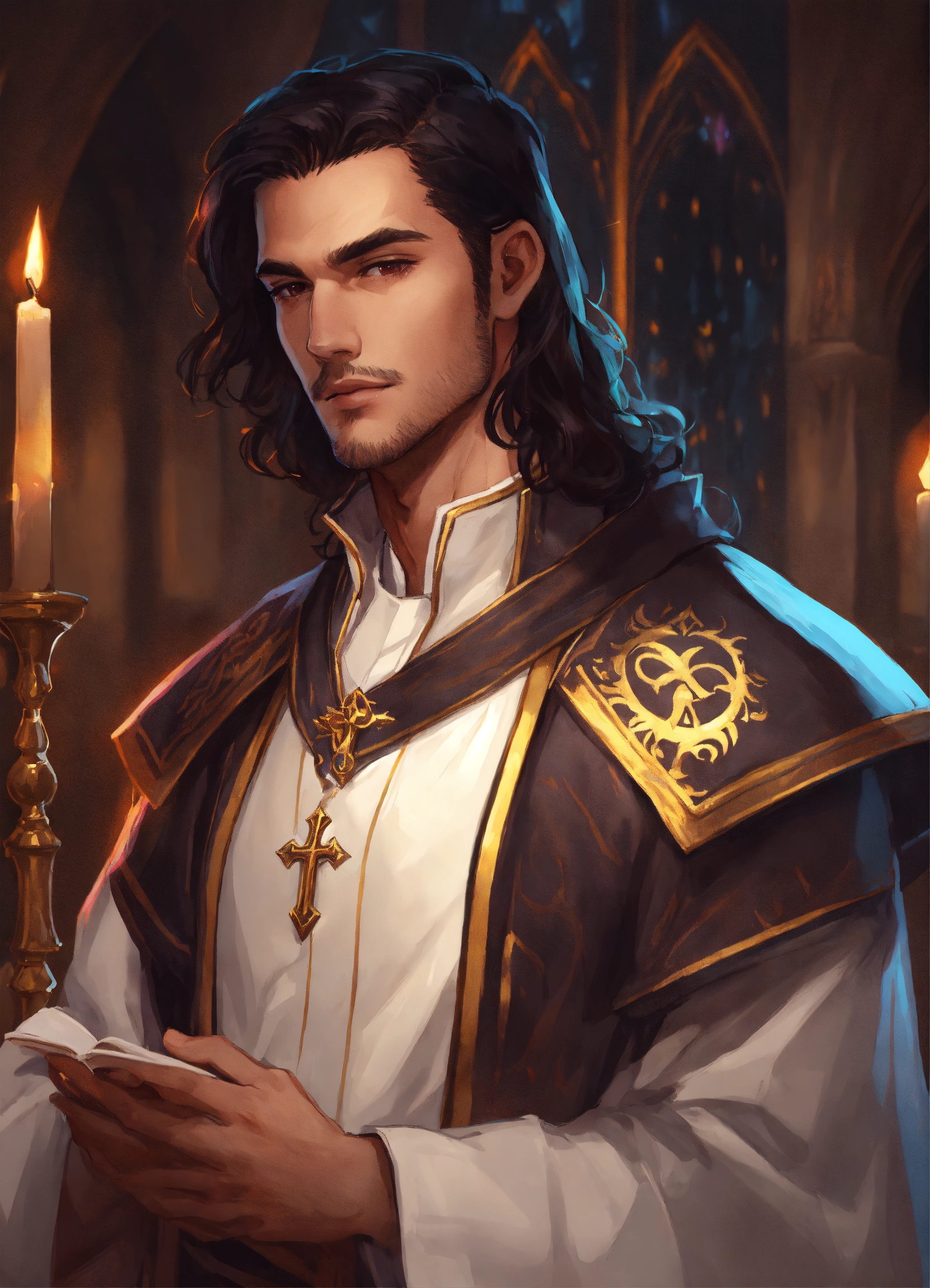 Lexica - A handsome priest with dark hair dnd character art