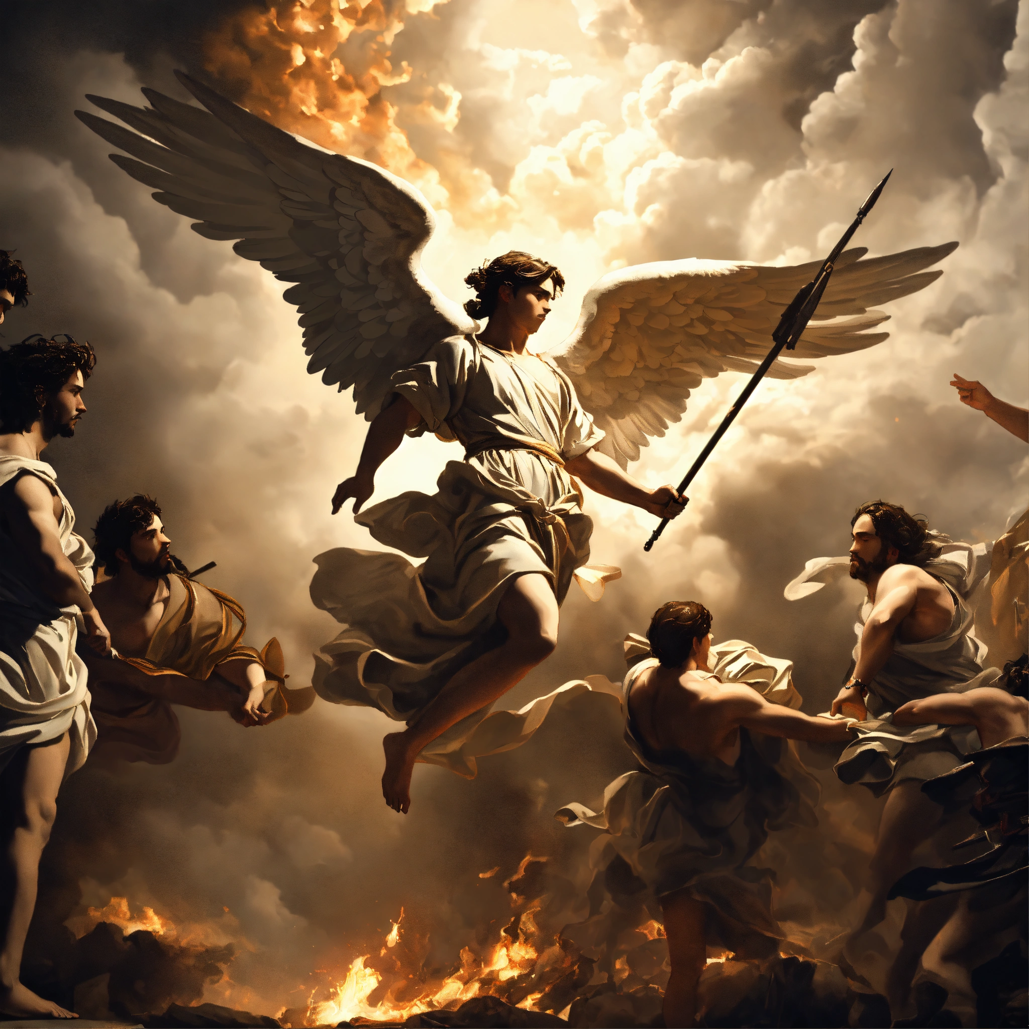 Lexica - A classical painting of the angels in heaven at war while man ...