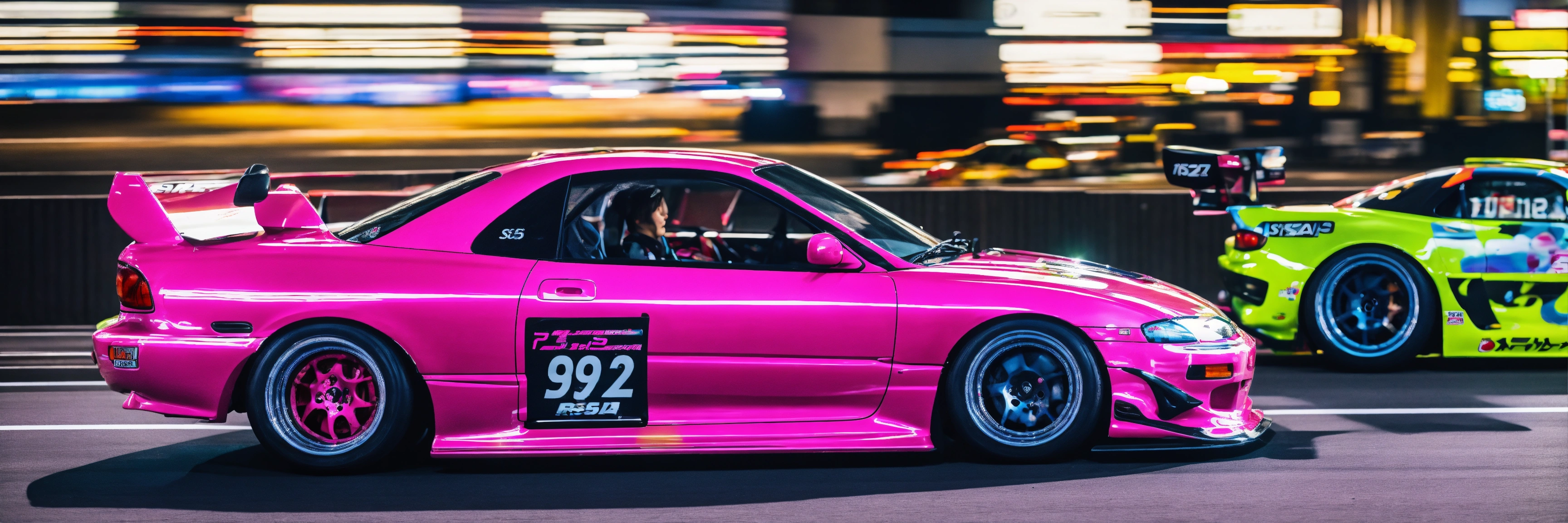 Lexica - A colorful pink Nissan Silvia S15 with a wide-body kit racing ...