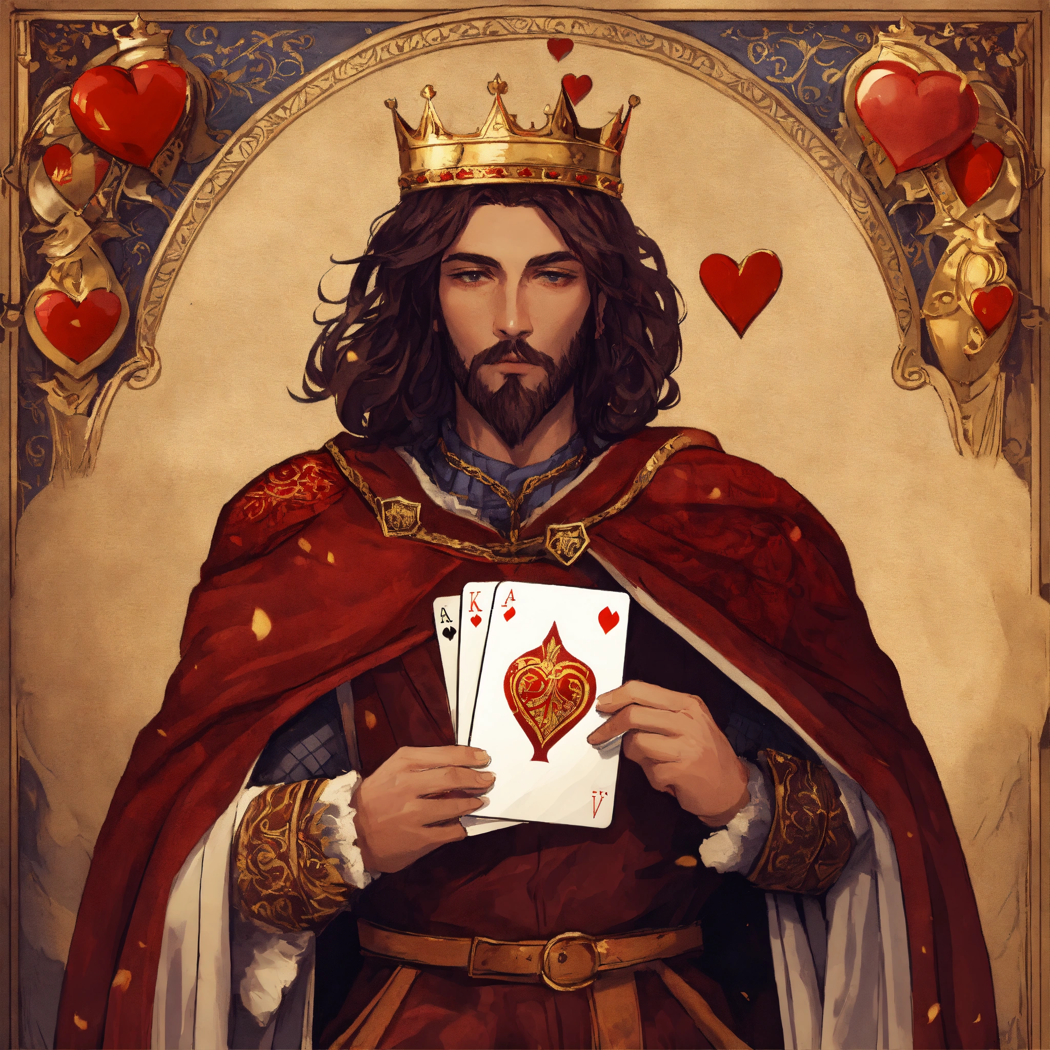 Lexica - Medieval fantasy king with a fancy robe holding a deck of ...