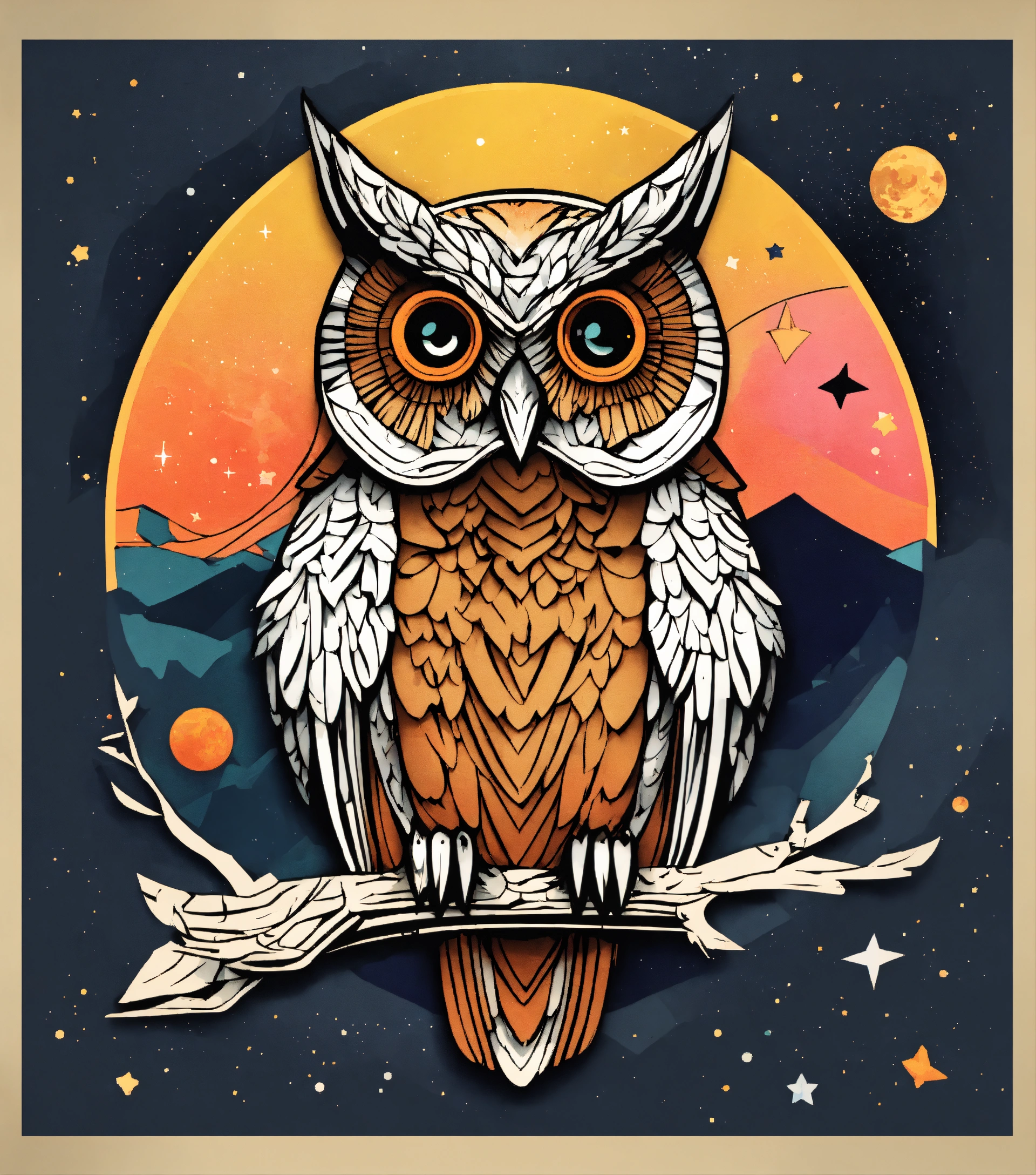 Lexica - Owl, die-cut sticker, paper cut, cosmic backround, vector ...