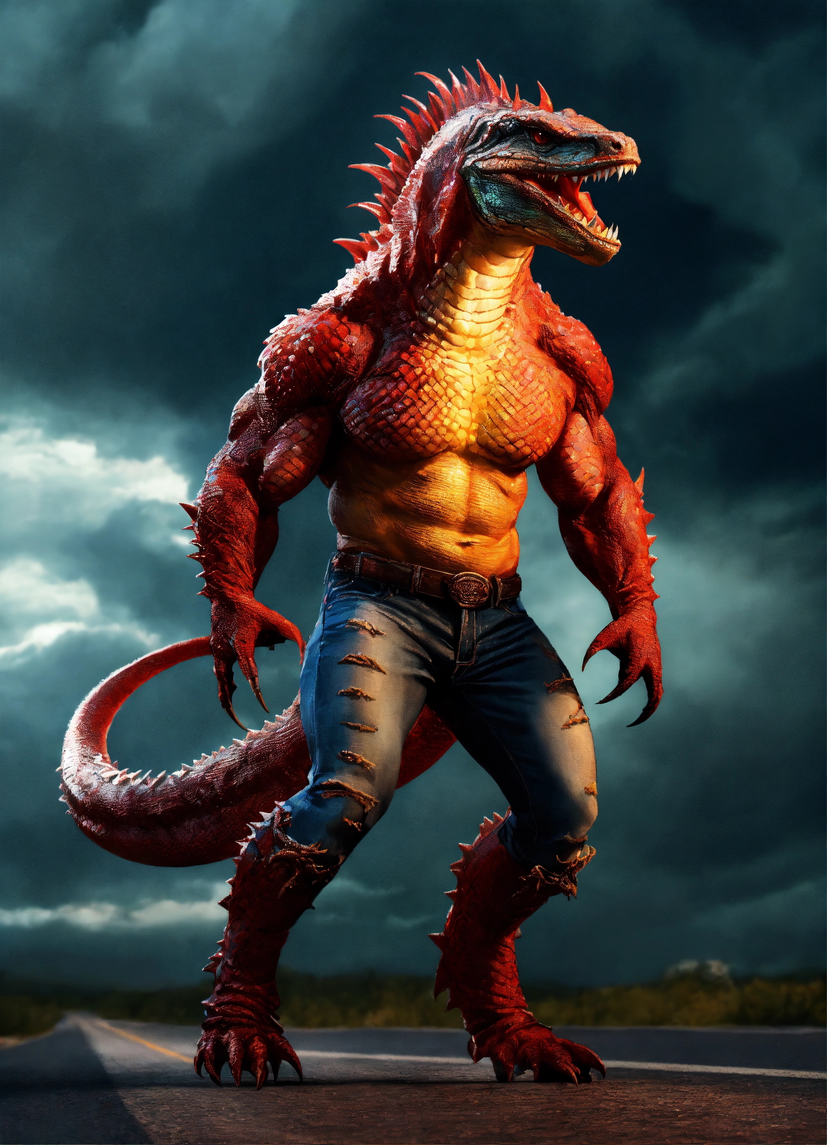 Lexica - Full body eight foot evil male Lizard god, big strong muscular ...