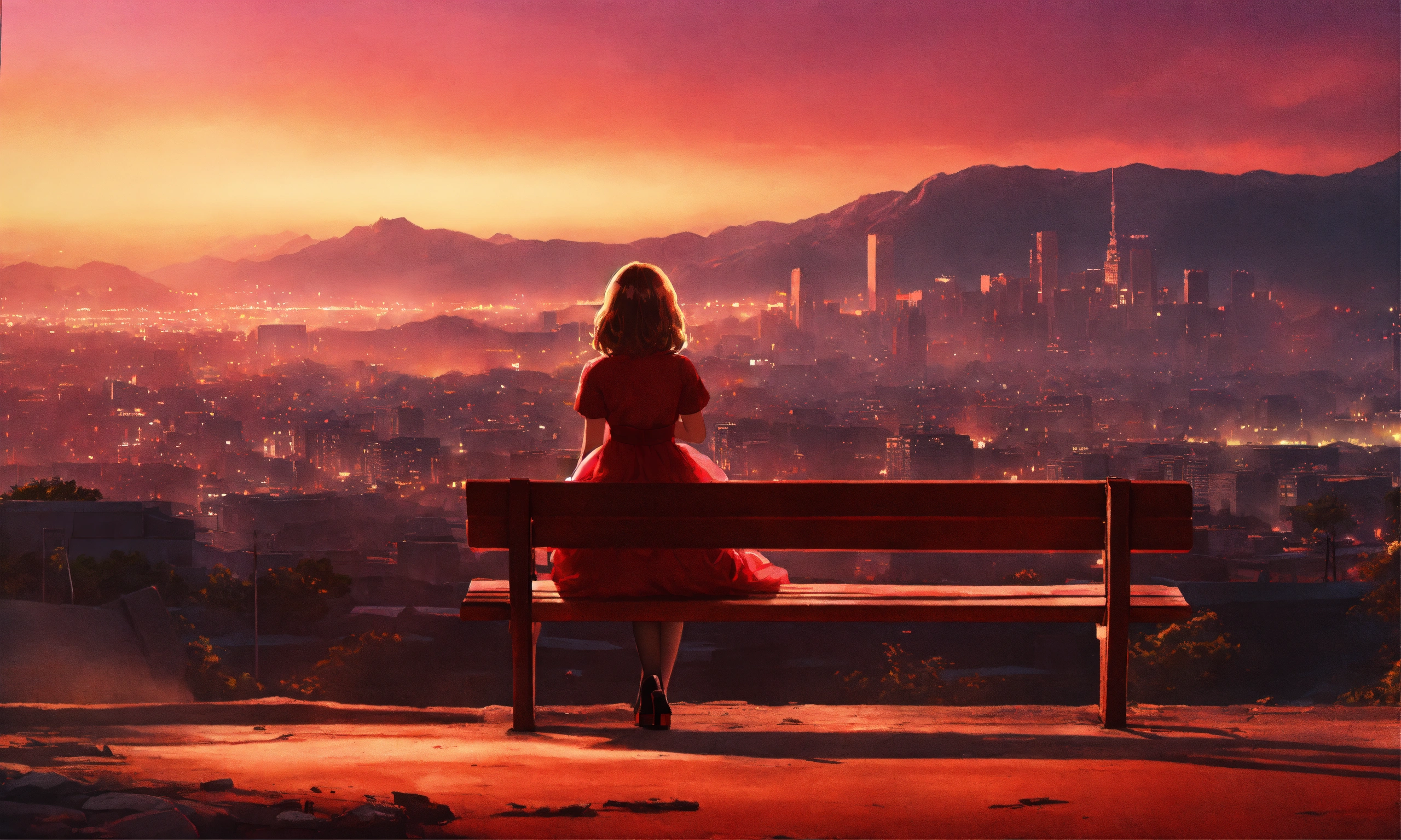 Lexica - A view of the destroyed Night City skyline in red haze at ...