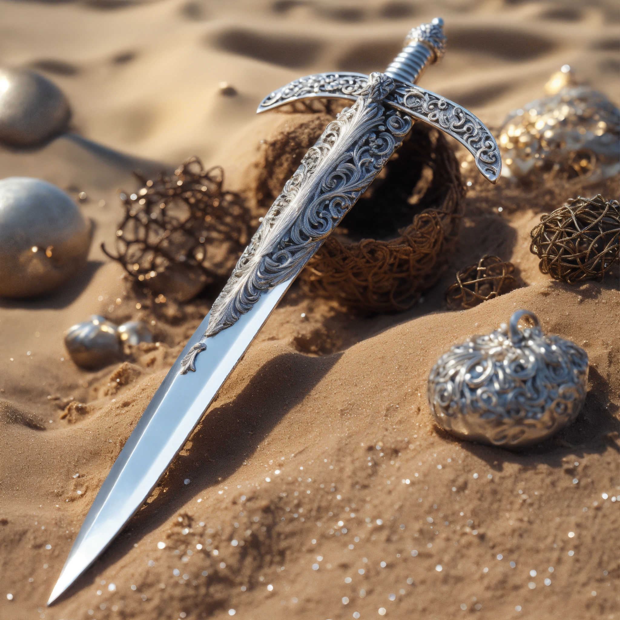 Lexica - 8k, picture of a narrow and delicate wavy dagger made of lunar ...