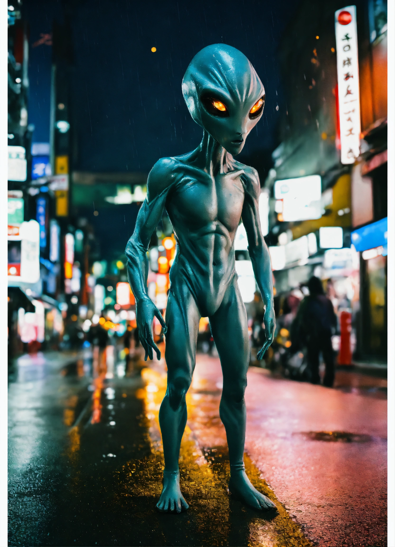 Lexica - Very cute, realistic grey alien standing in the street of ...