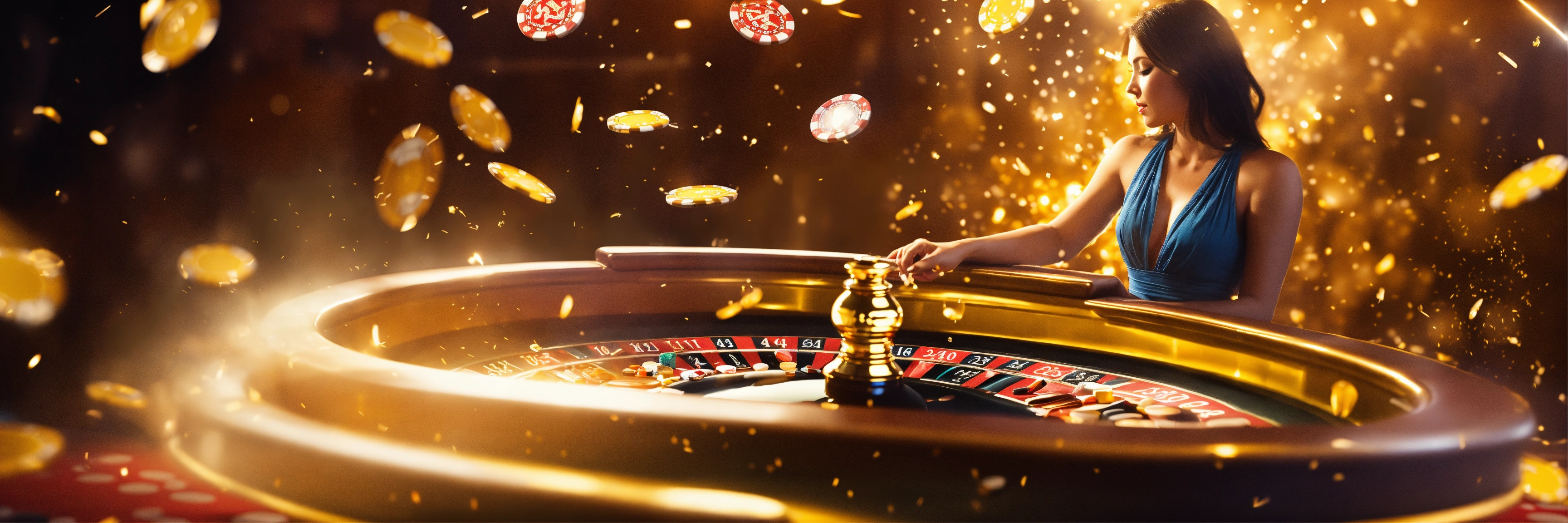 Lexica - Gold roulette table and woman at the roulette table, playing ...