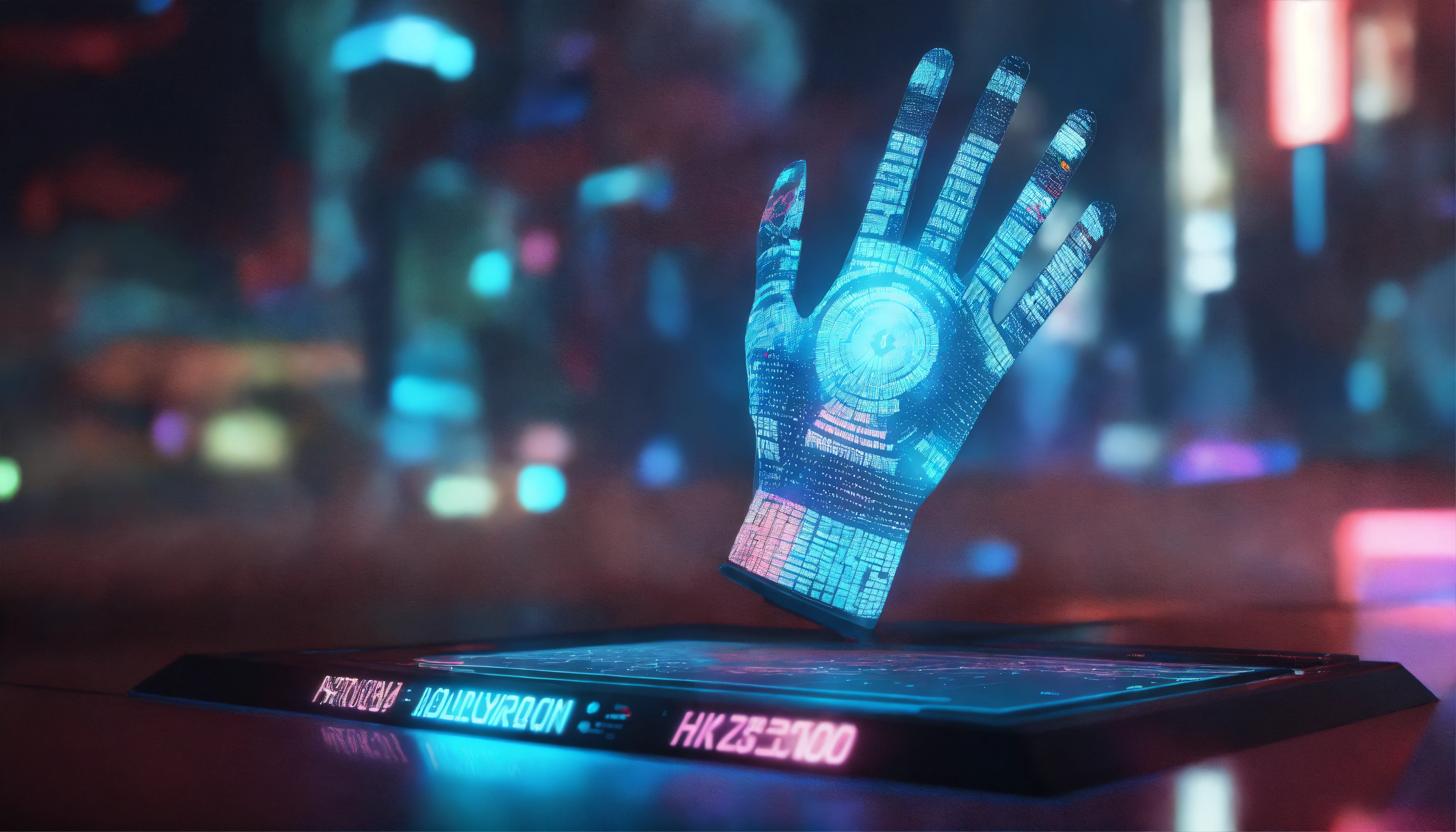 Lexica - Digital hologram code shines from the hand, cyberpunk style ...