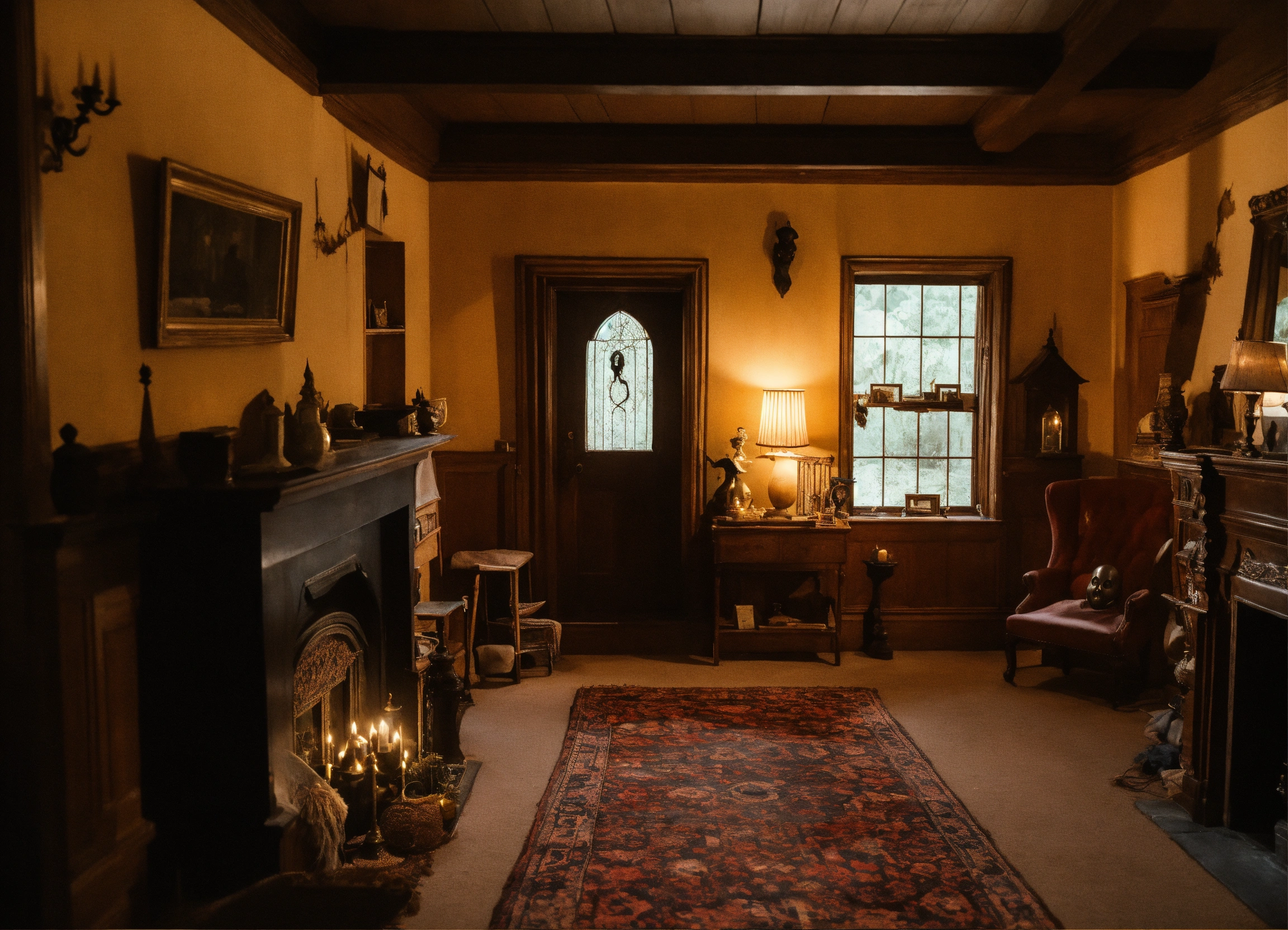 Lexica - 1970s england small haunted house with black monk ghost in ...