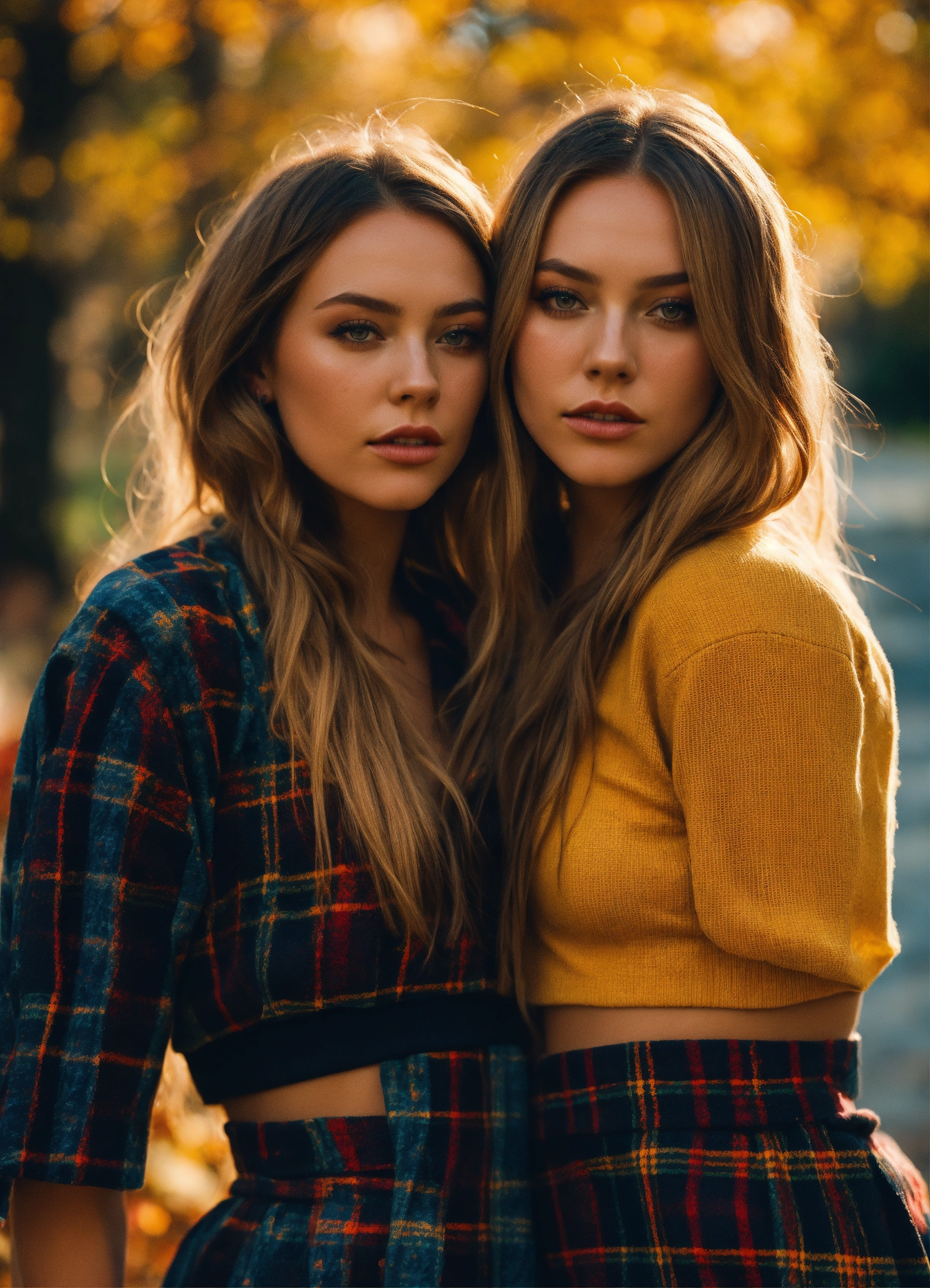 Lexica - Two female models hugging , holding hands, (((wearing heavy m...