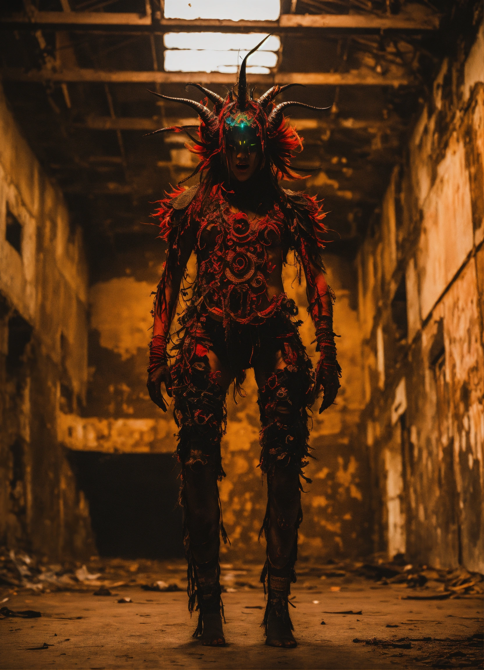 Lexica - Full body the grudge Bahpomet in an abandoned warehouse demon ...