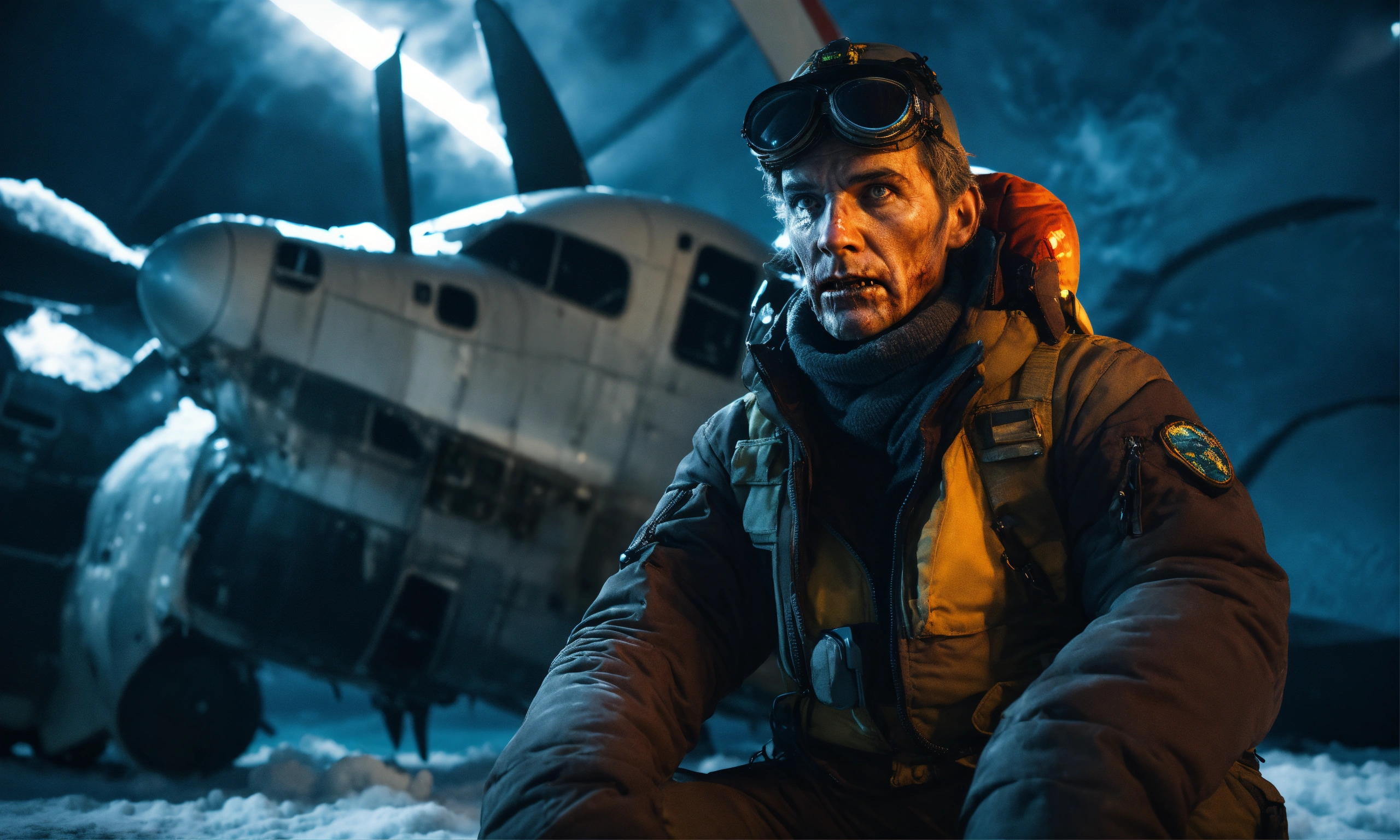 Lexica - Scary zombie-pilot sitting near crashed plane in Antarctica ...